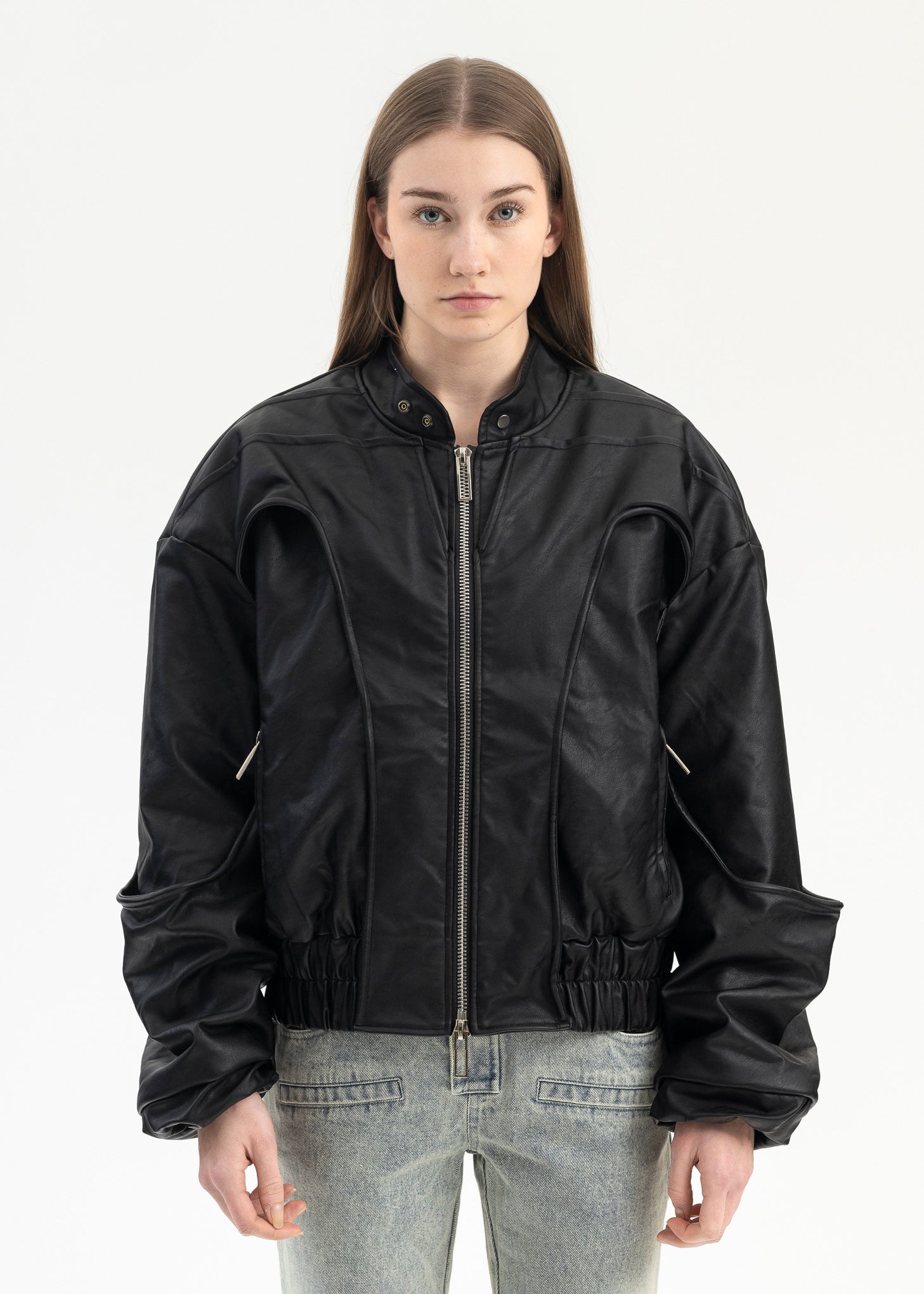 BLACK CUT OUT FAUX LEATHER JACKET – 017 Shop