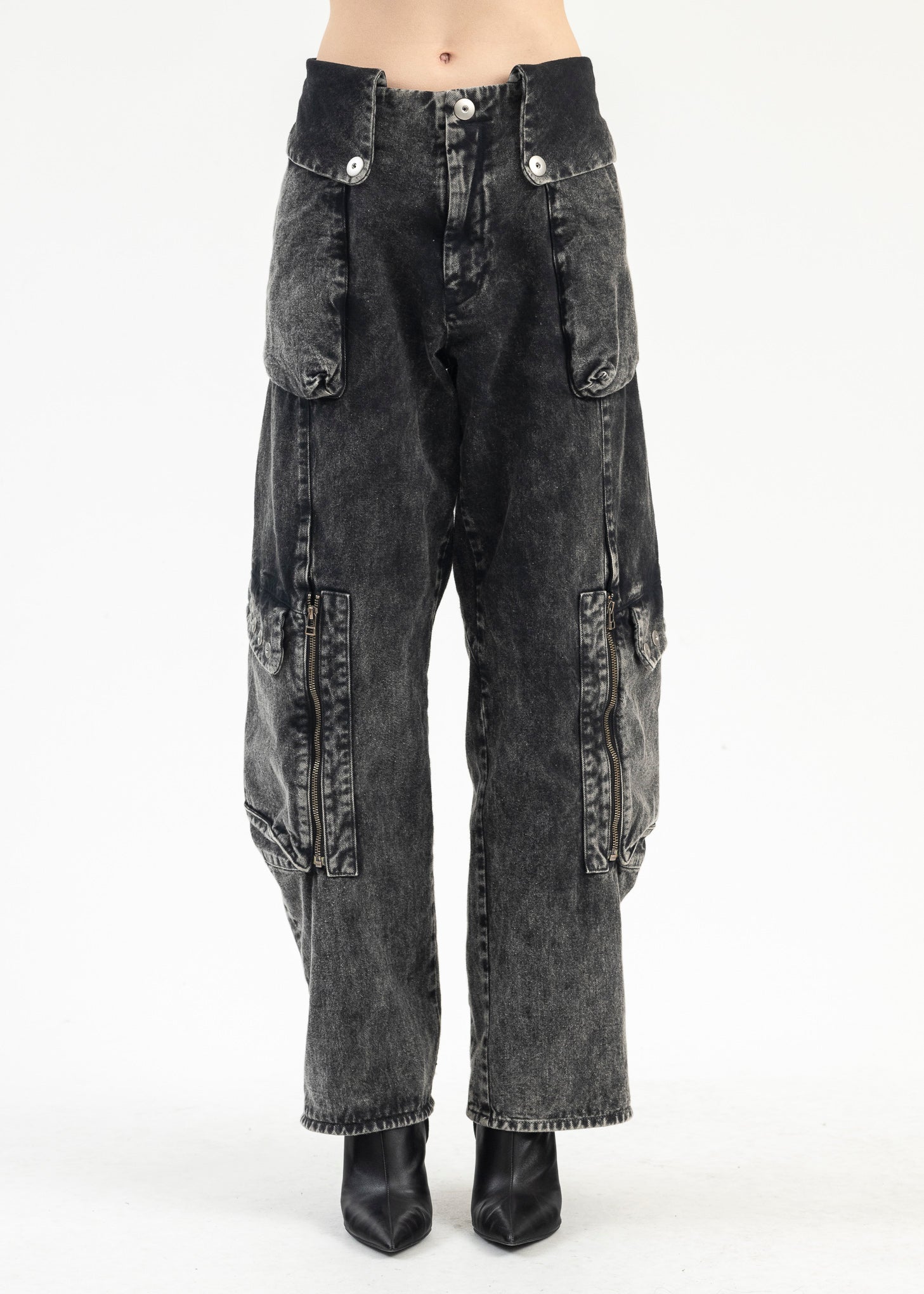 GREY POWDER DISCHARGE DENIM TOTEM CARGO TROUSERS – 017 Shop