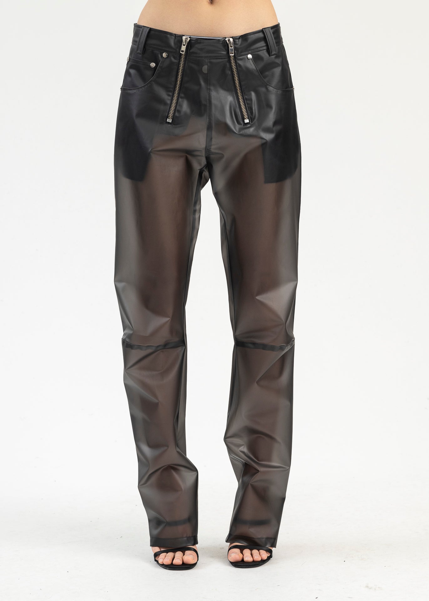 TRANSPARENT GREY TROUSERS WITH DOUBLE ZIPS – 017 Shop