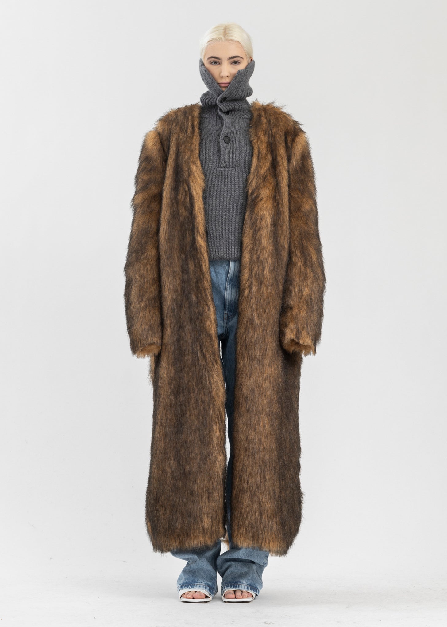 Brown Faux Fur Frontless Coat – 017 Shop