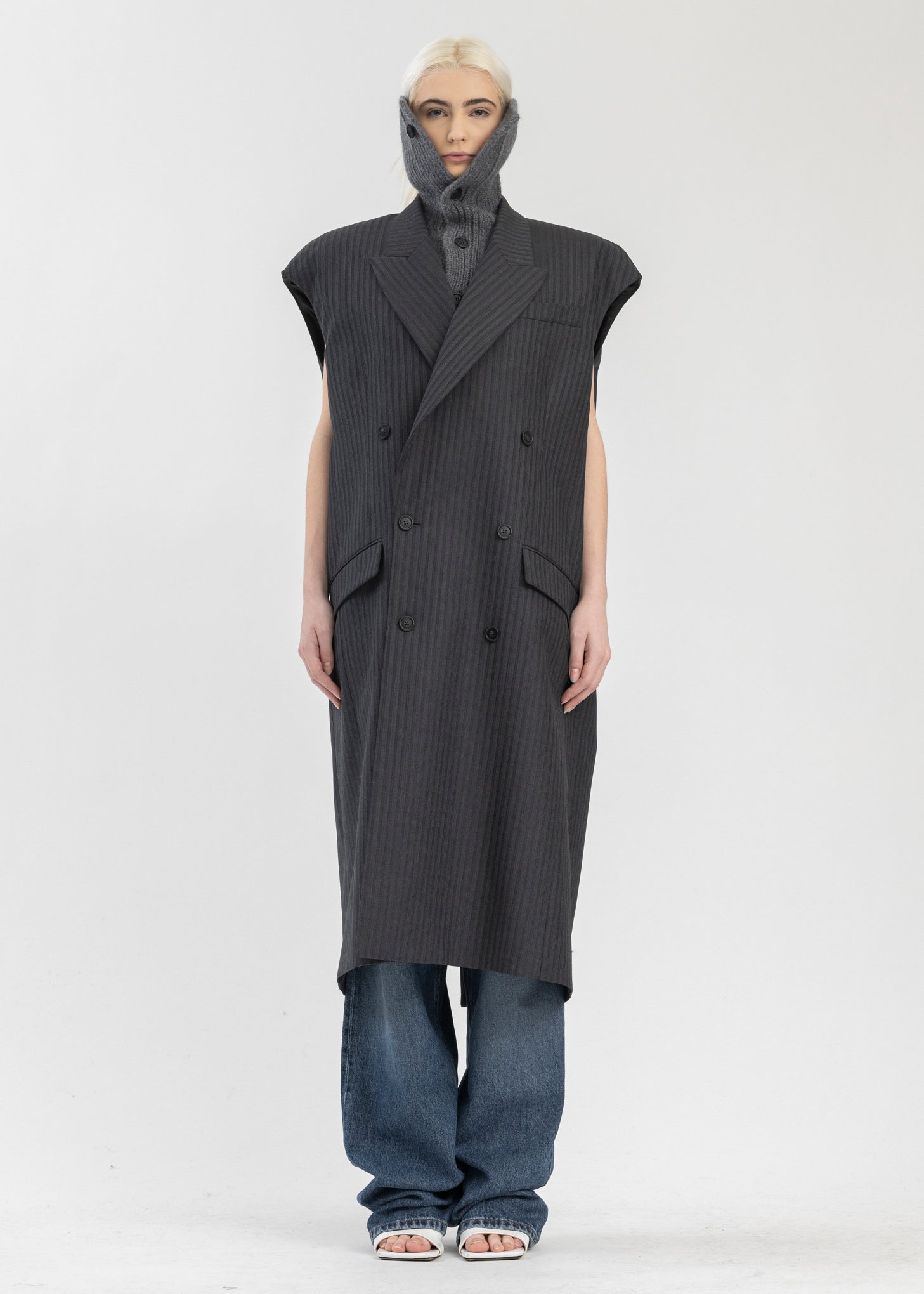 GREY PINSTRIPES DOUBLE BREASTED VEST – 017 Shop