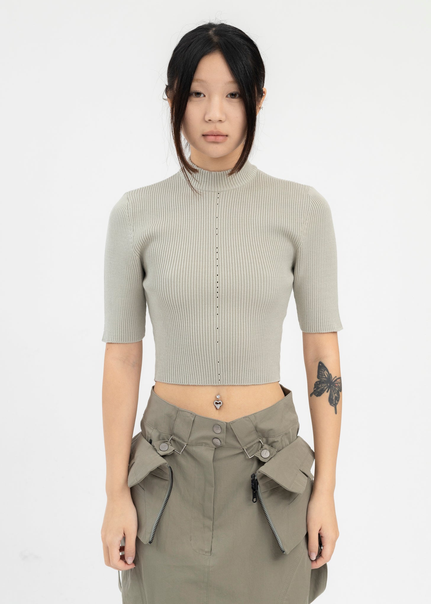 FOG GREEN KNITTED CROP TOP – 017 Shop