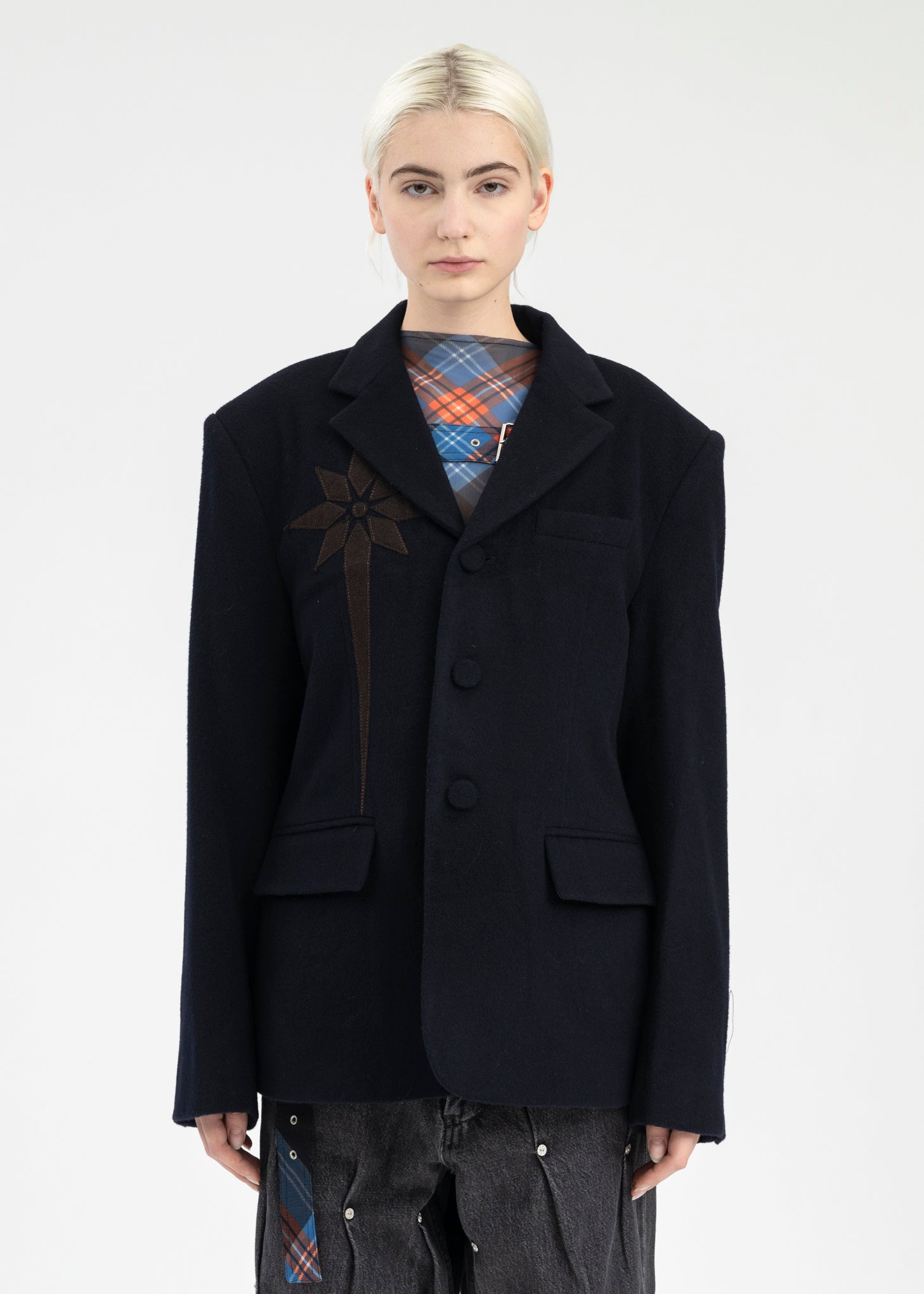 NAVY ORIGAMI PATCH BLAZER – 017 Shop