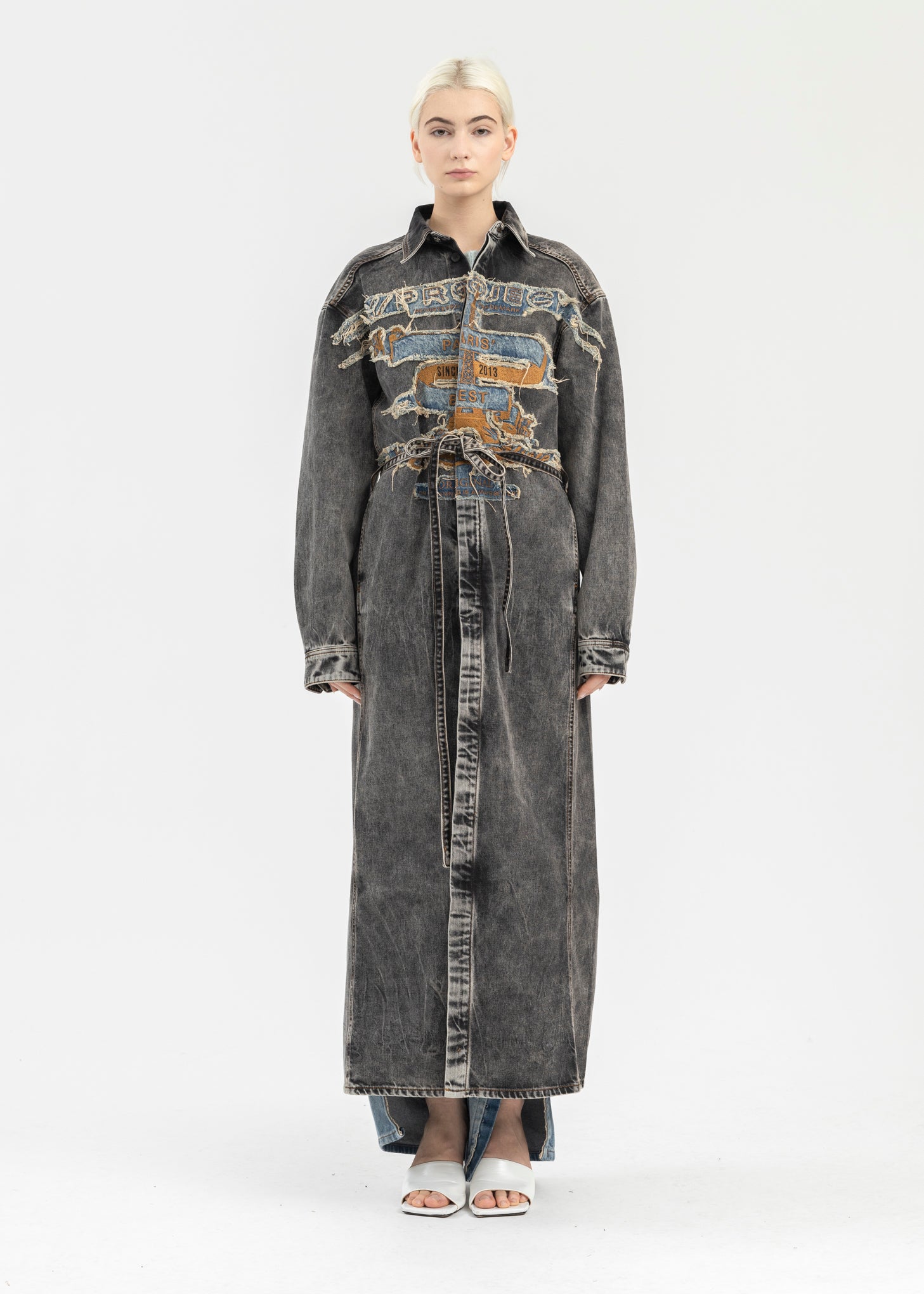 VINTAGE BLACK PARIS' BEST PATCH DENIM SHIRT DRESSu – 017 Shop