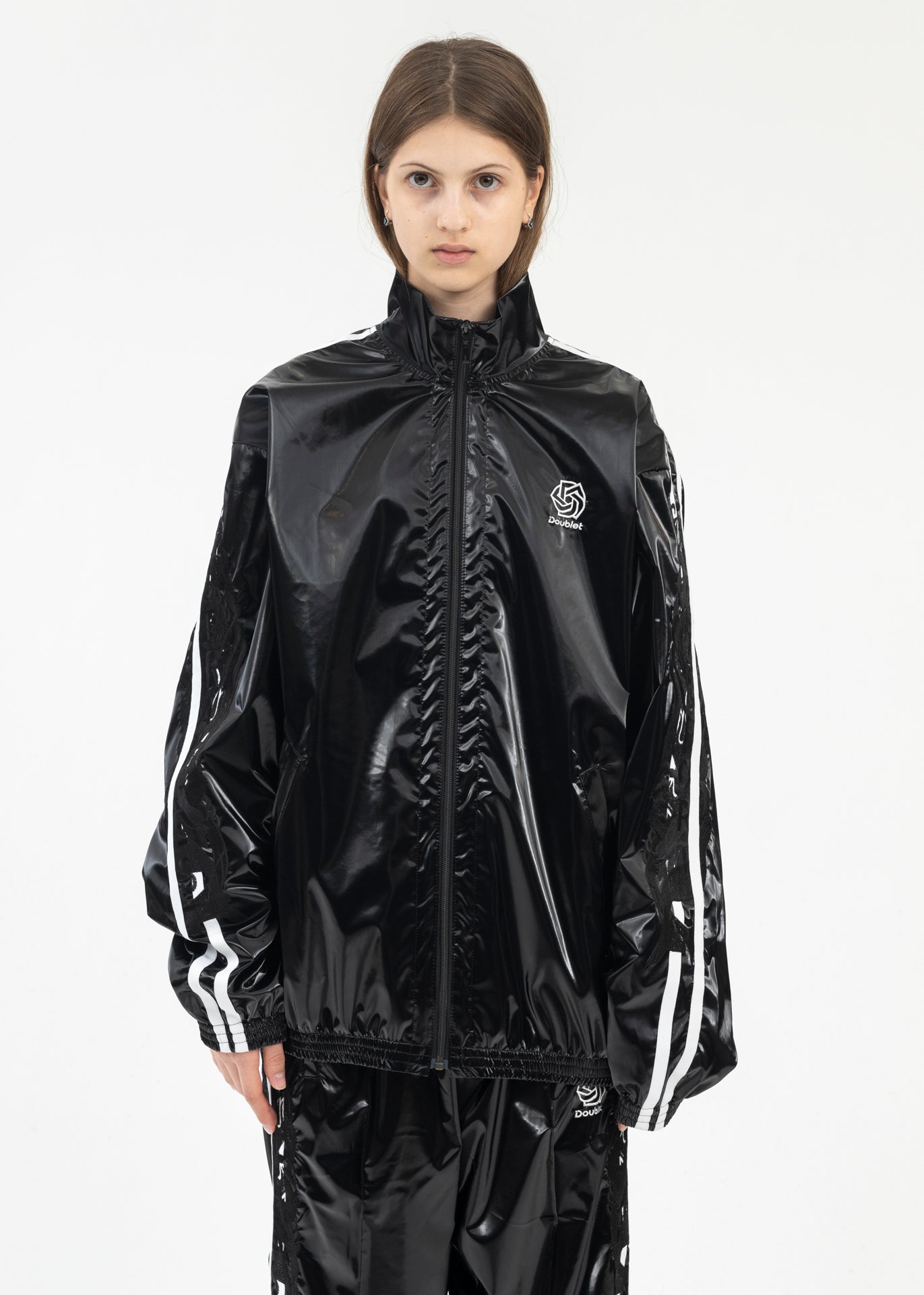 BLACK LAMINATE TRACK JACKET – 017 Shop