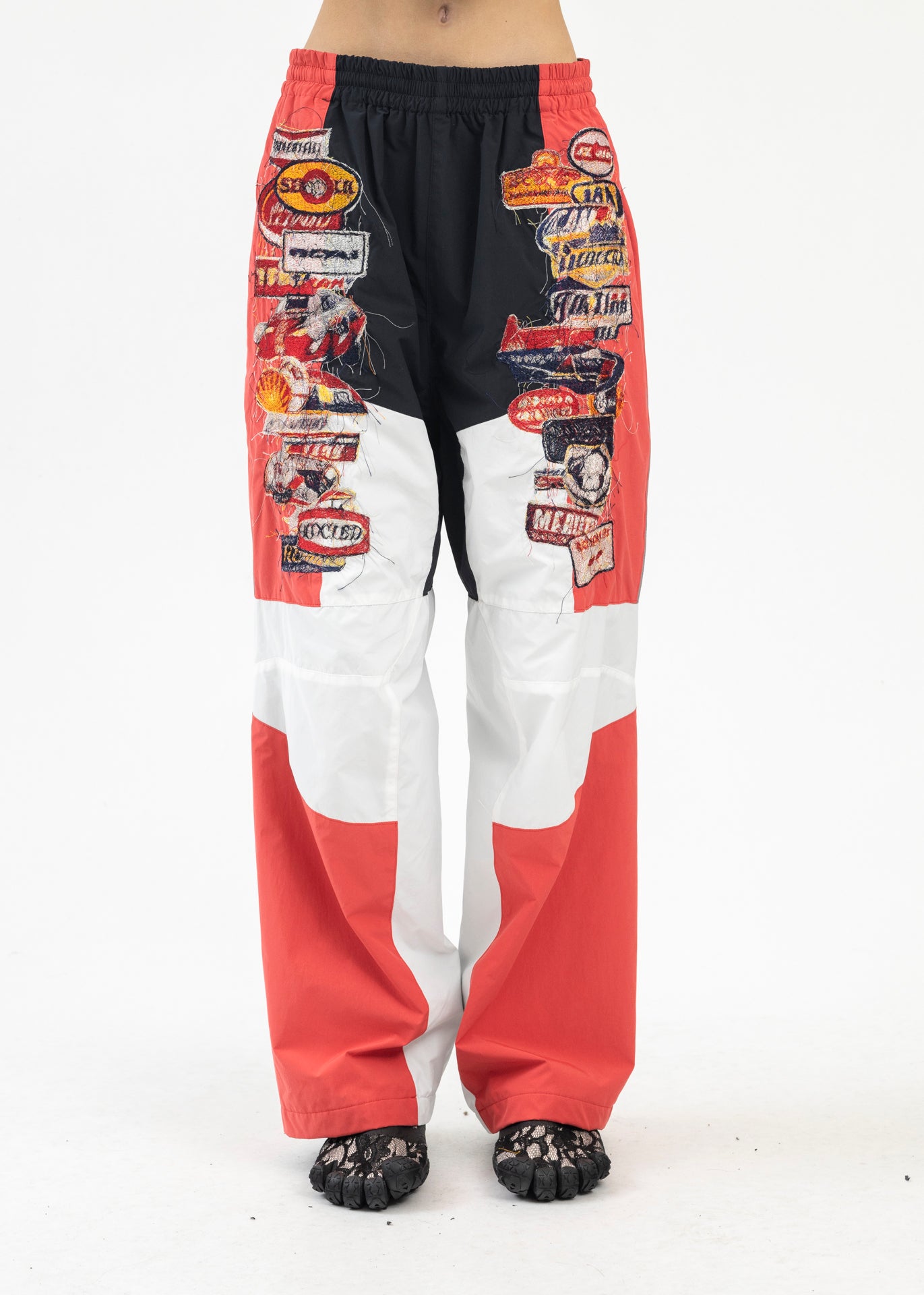 BLACK/RED A.I. PATCHES EMBRIDERY TRACK PANTS – 017 Shop