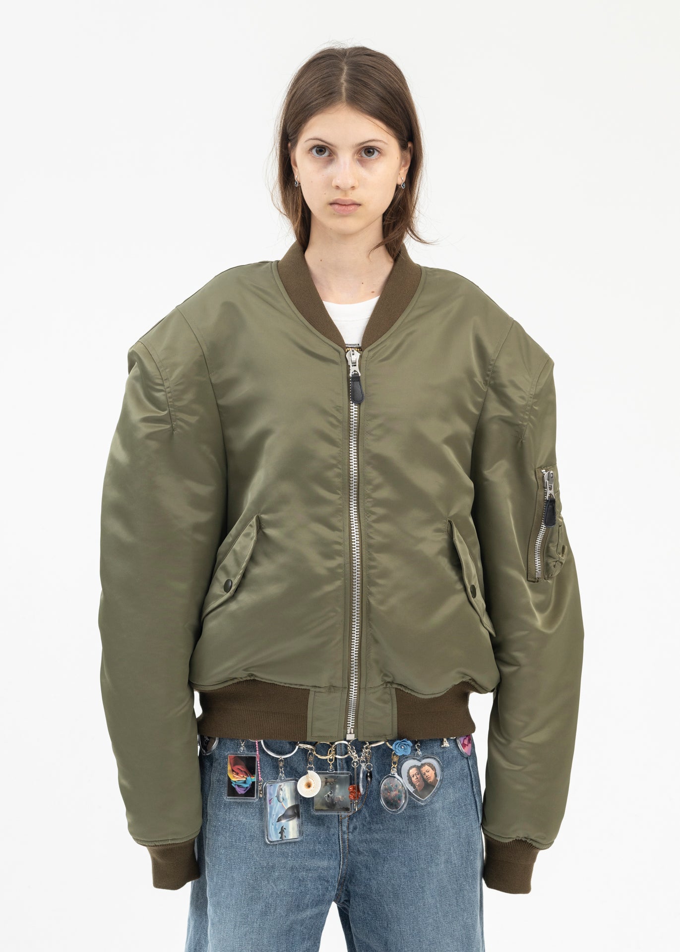 KHAKI ROBOT SHOULDER BOMBER JACKET – 017 Shop