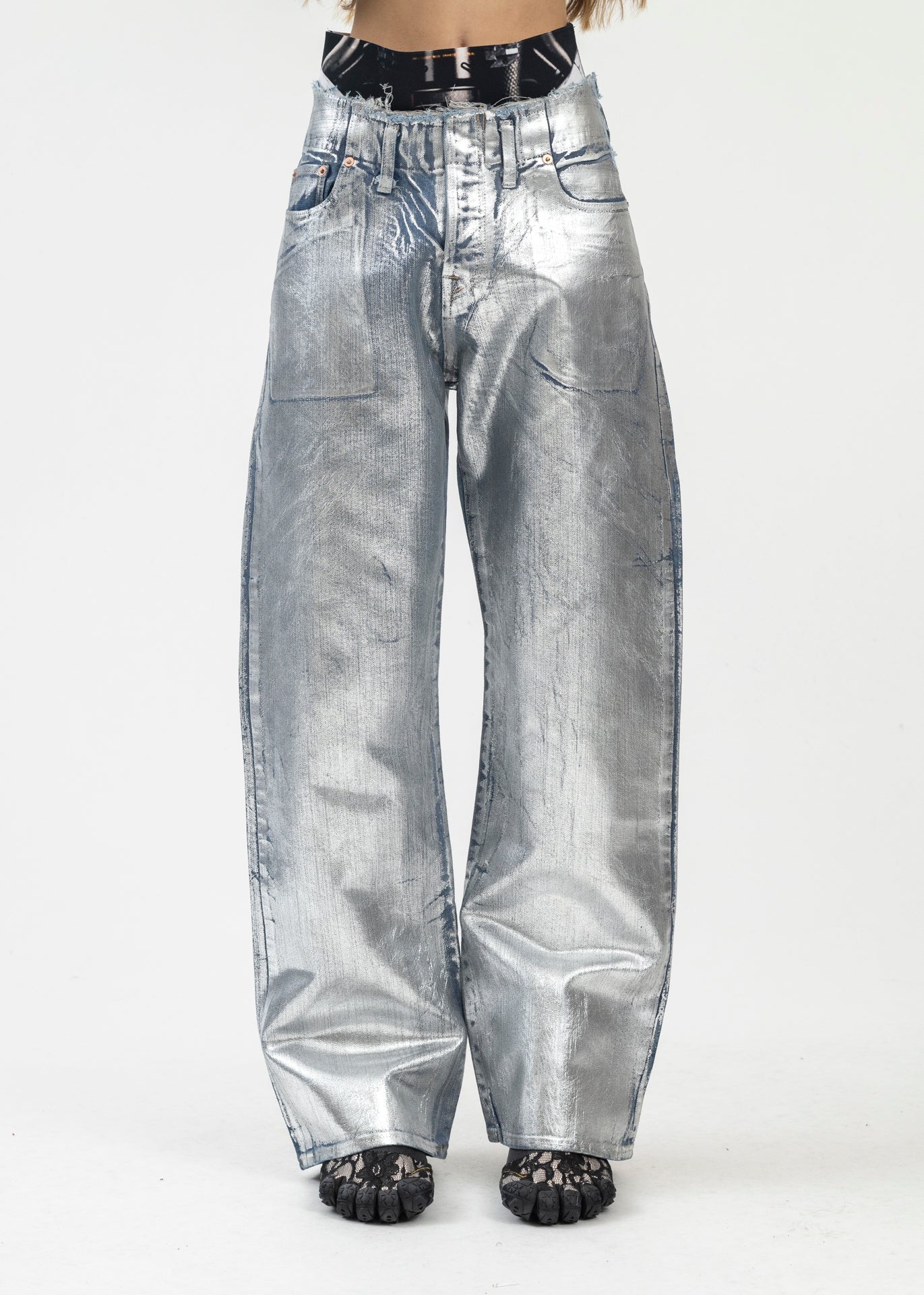 SILVER FOIL DENIM PANTS – 017 Shop