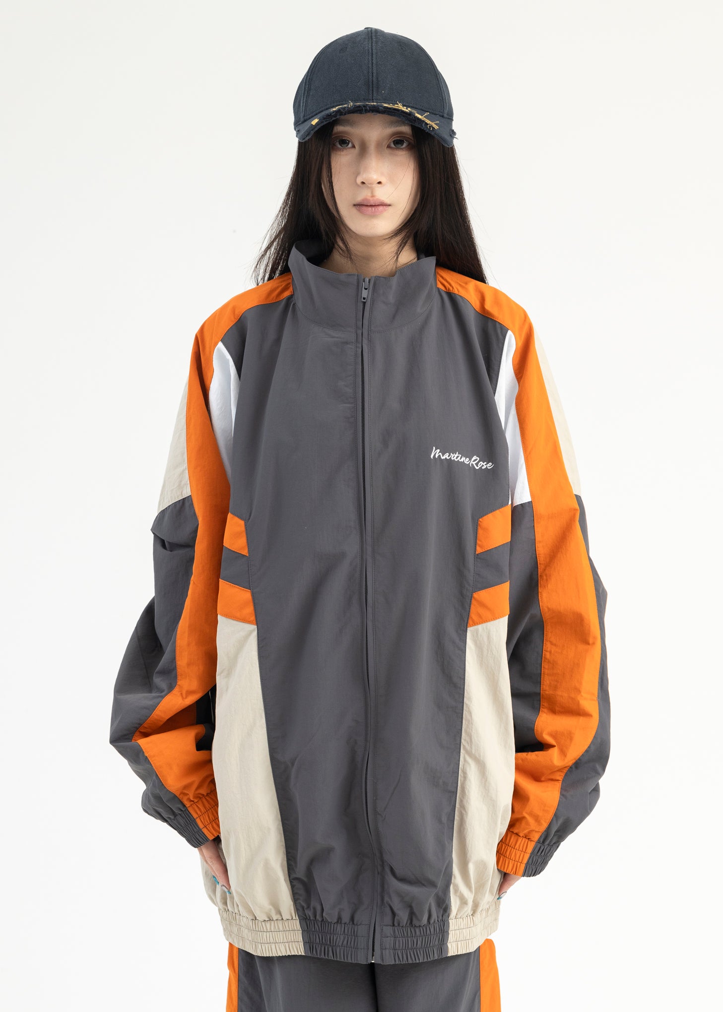 GREY / ORANGE / BEIGE PANELLED TRACK JACKET – 017 Shop