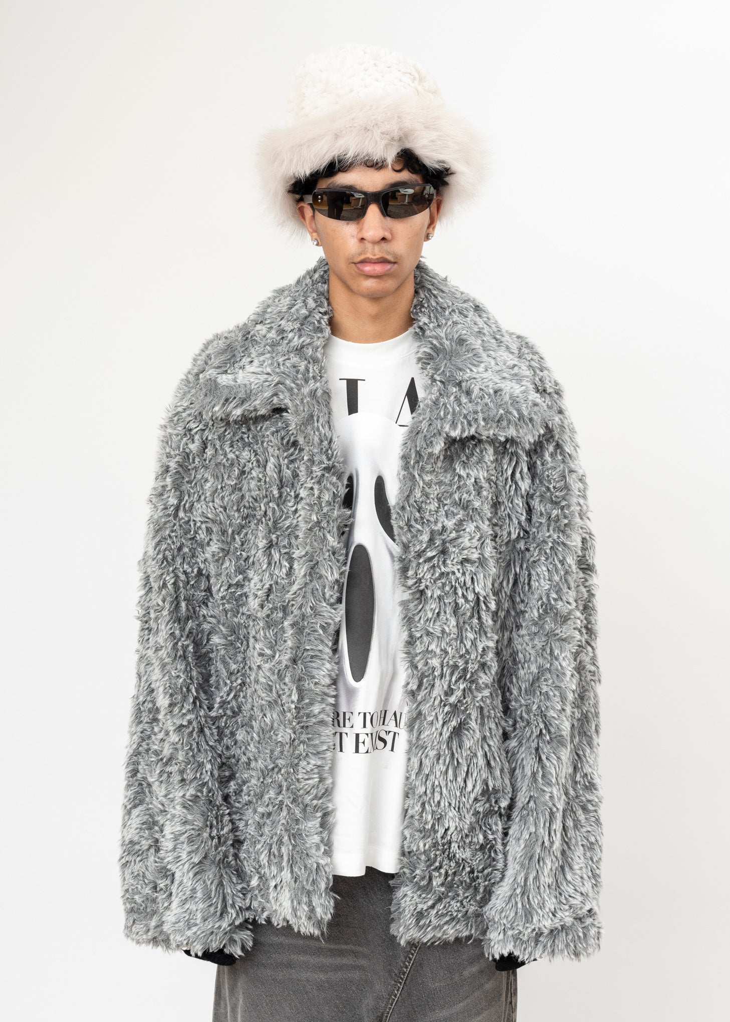 GREY DOUBLET SINISTER MOUTH FAUX FUR JACKET – 017 Shop