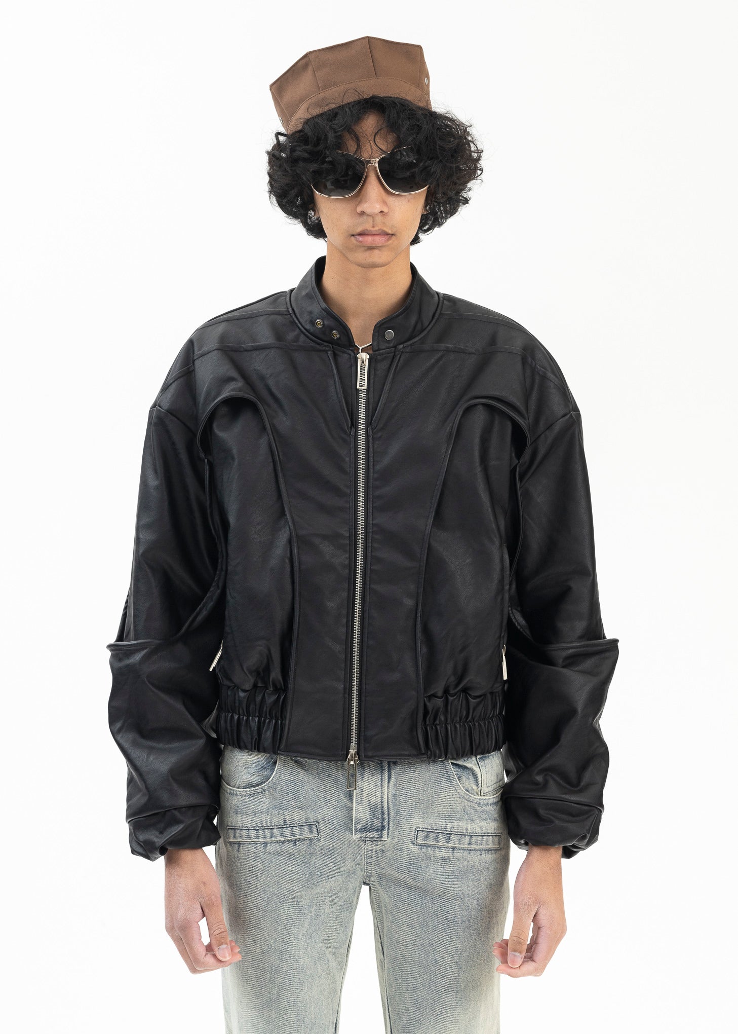 BLACK CUT OUT FAUX LEATHER JACKET – 017 Shop