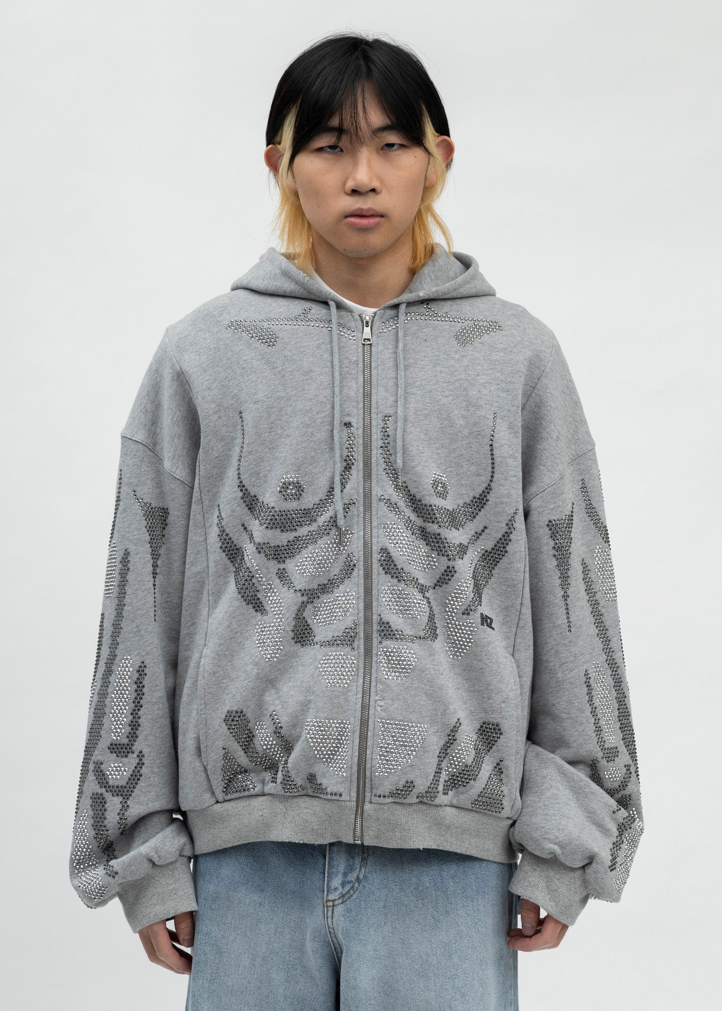 GREY RHINESTONES RHINESTONES ZIP-UP HOODIE – 017 Shop