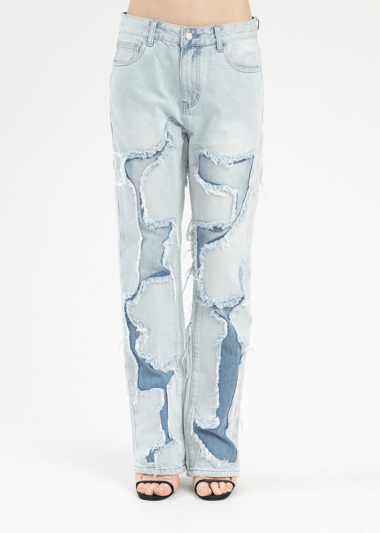 WASHED LIGHT BLUE PATCHWORK JEANS – 017 Shop