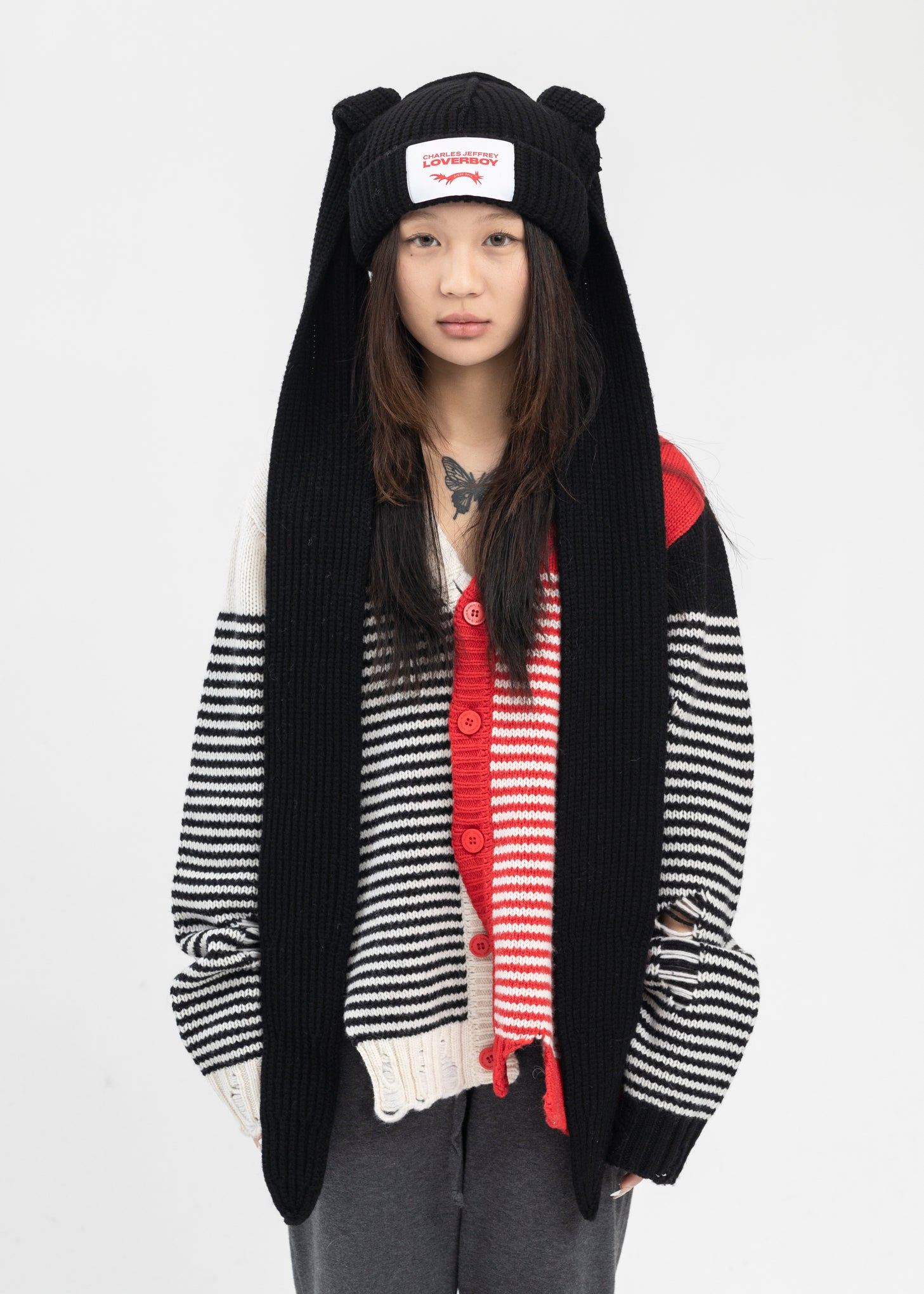 BLACK EXTRA LONG RABBIT EARS BEANIE – 017 Shop