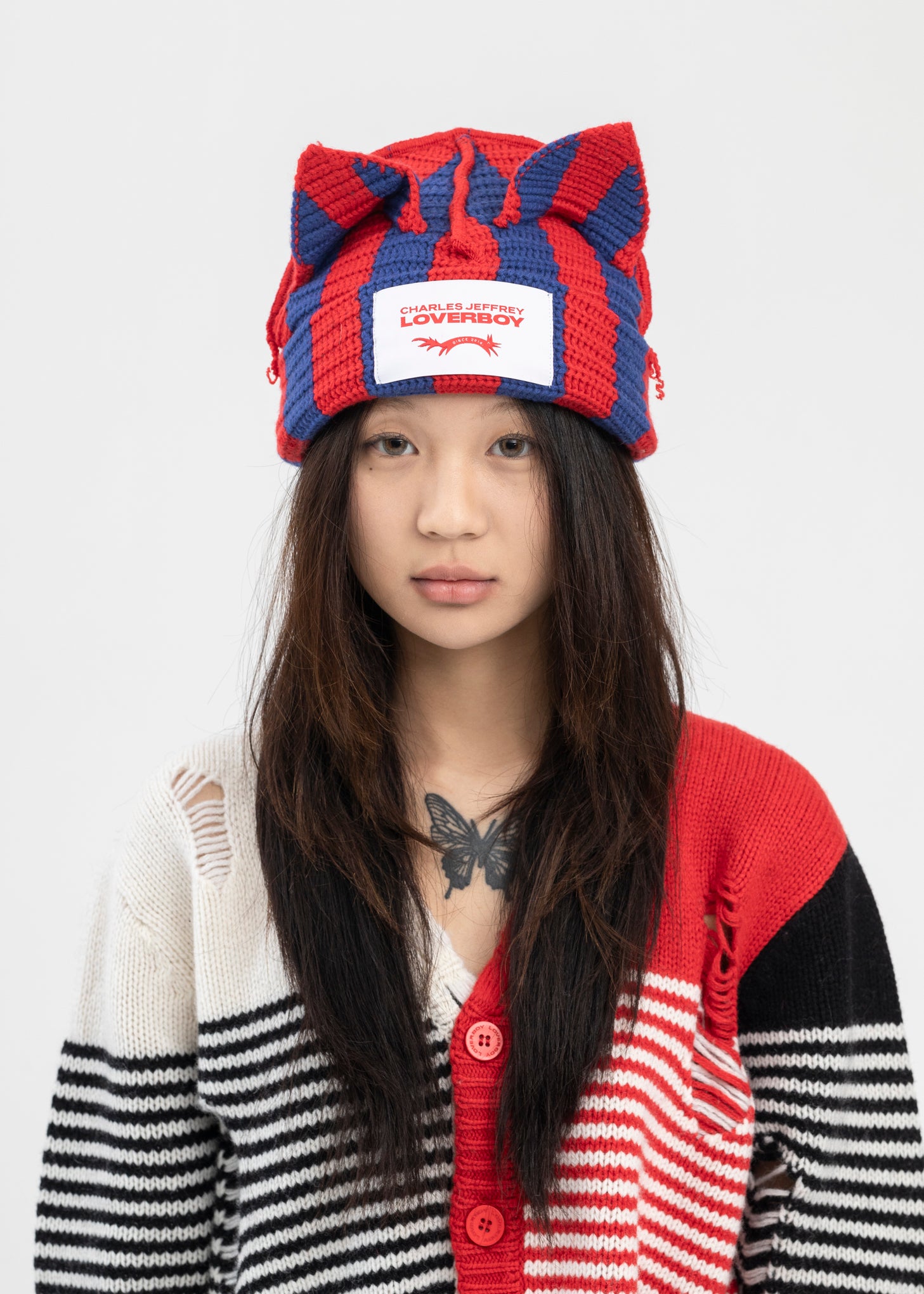 RED / BLUE STRIPED EARS BEANIE – 017 Shop