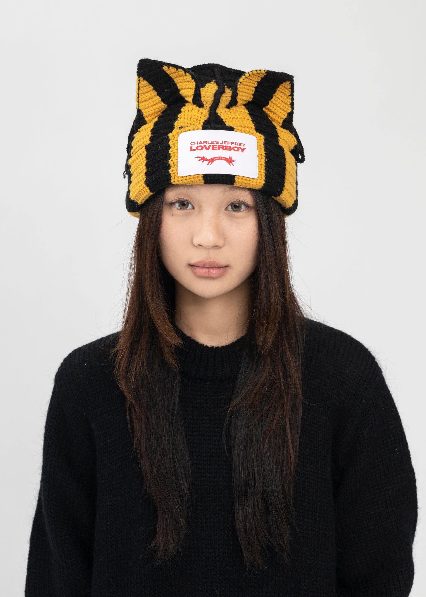 BLACK / YELLOW STRIPED EARS BEANIE – 017 Shop