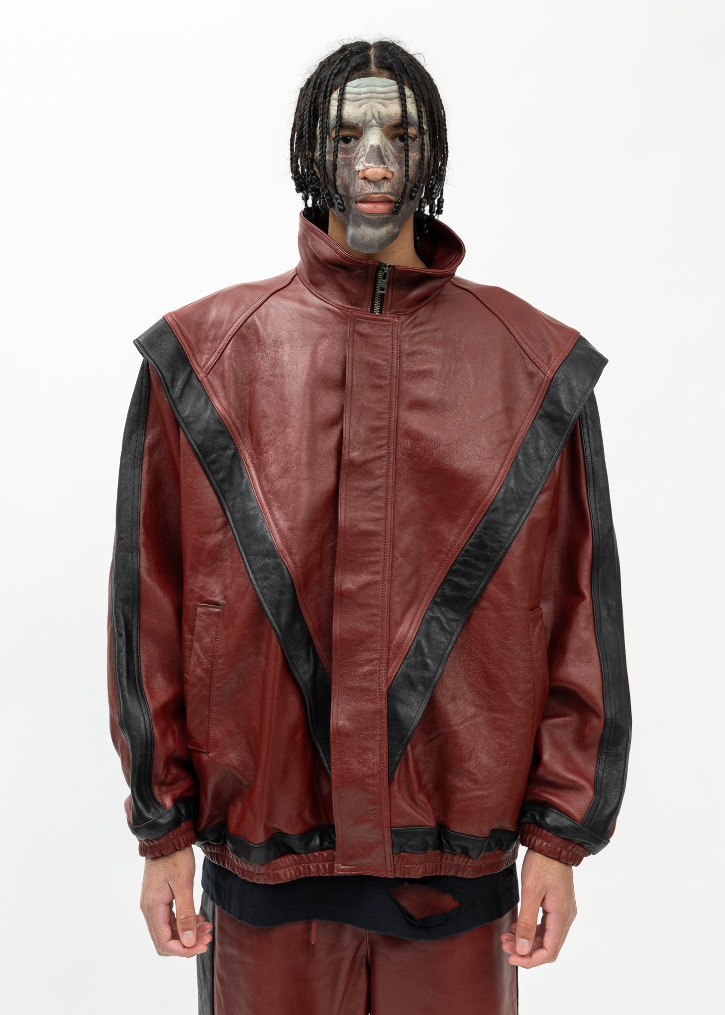 RED LEATHER TRACK JACKET – 017 Shop