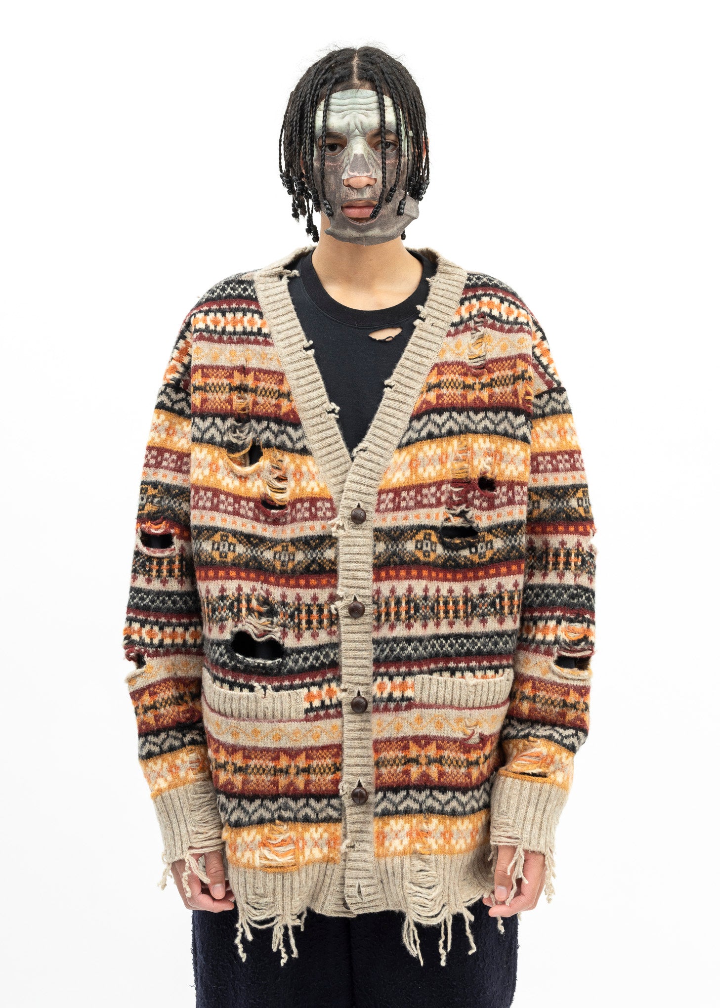 BEIGE OVERSIZED FAIR-ISLE CARDIGAN – 017 Shop
