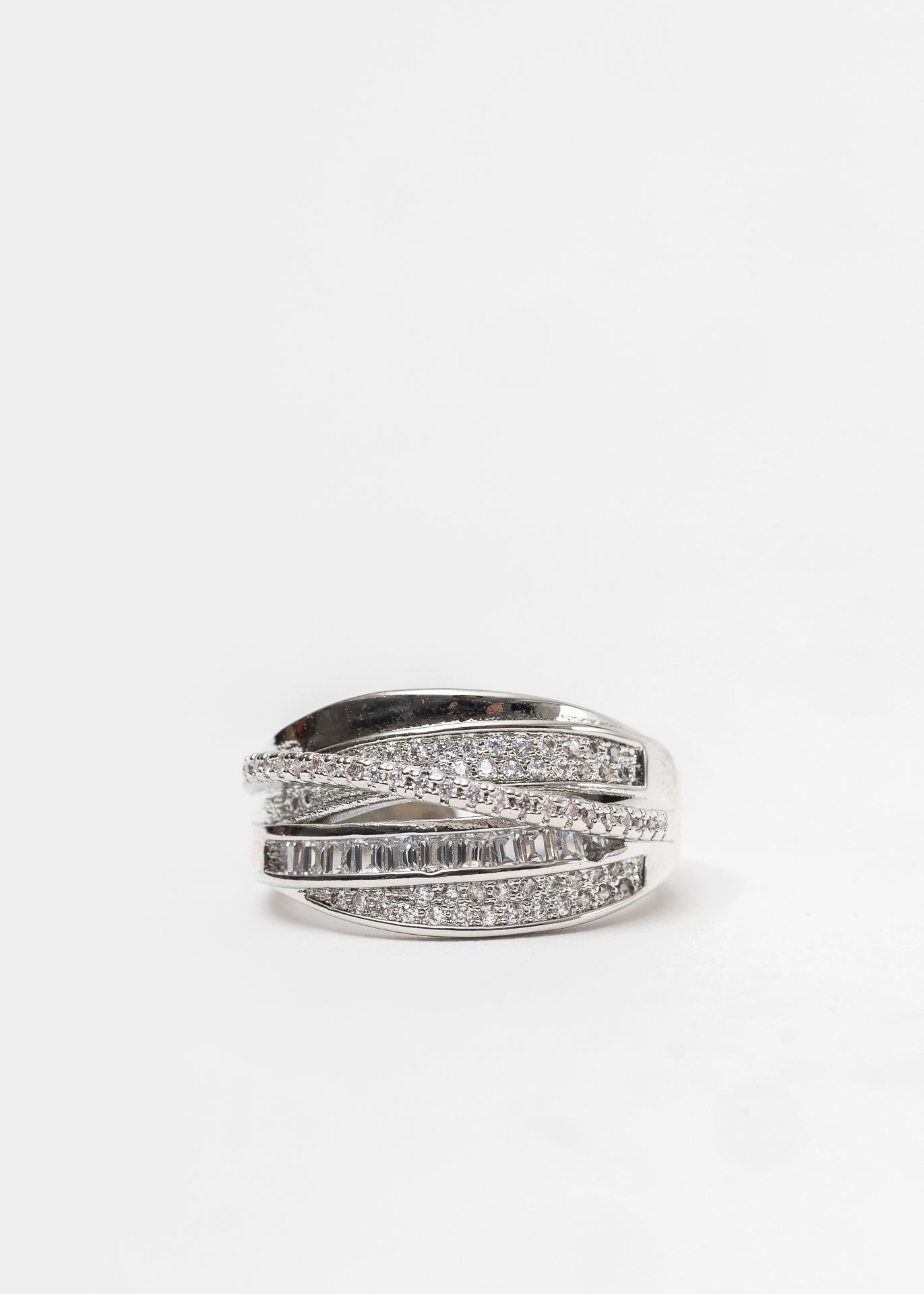 Silver Multi Crystal Cross Ring – 017 Shop