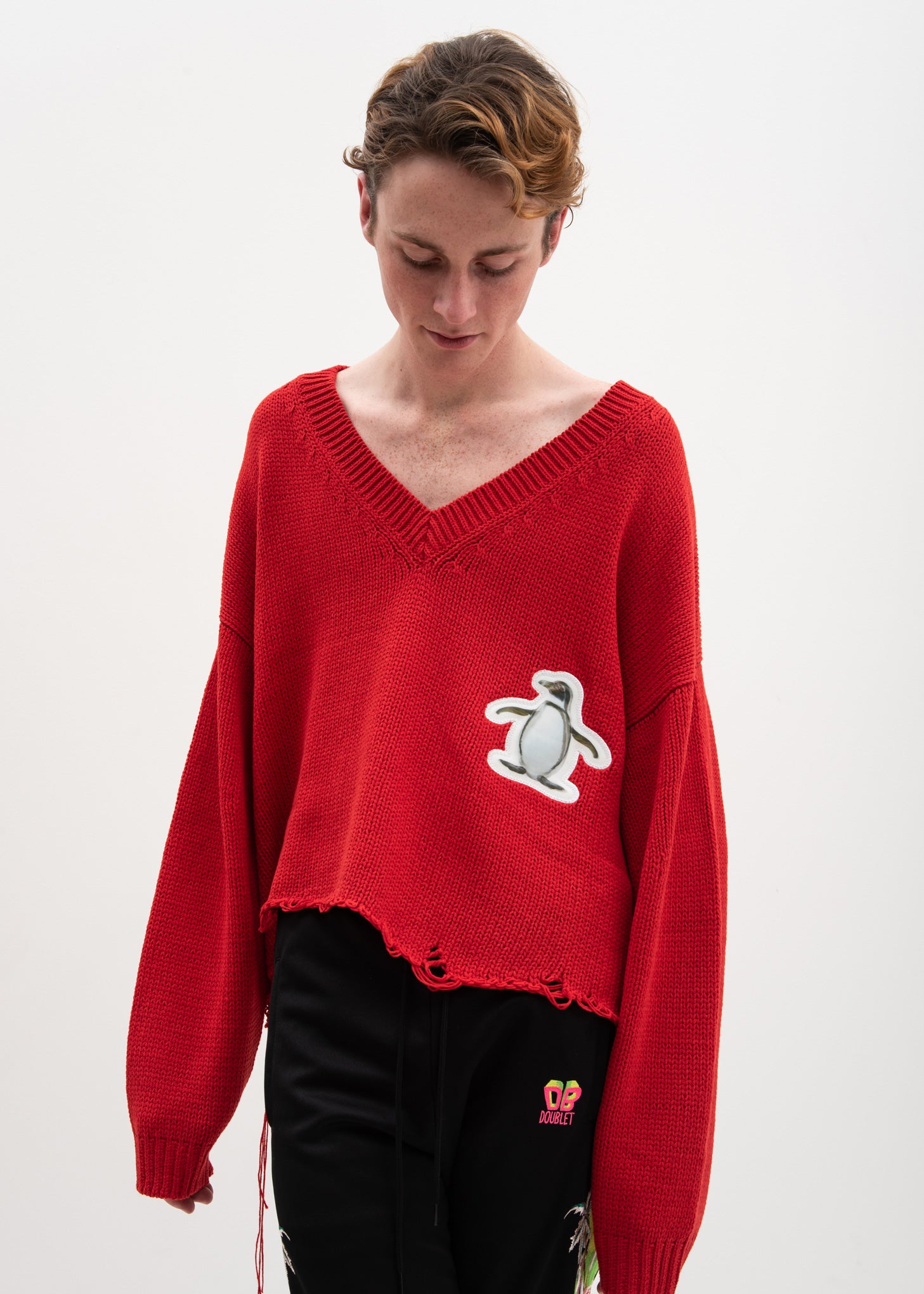 Red 3D Patch Cut Off Sweater – 017 Shop