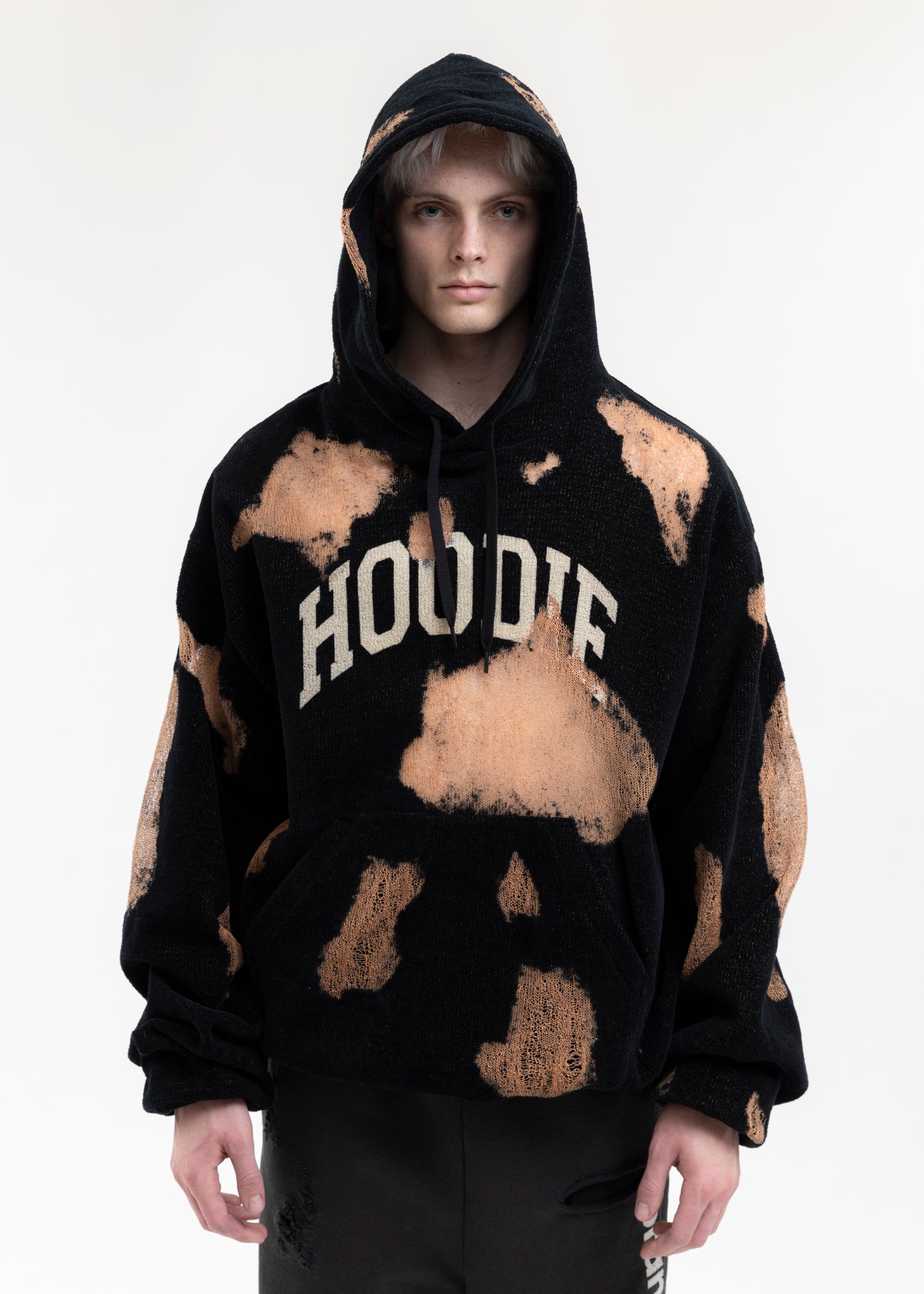 BLACK RIPPED OFF KNIT HOODIE – 017 Shop
