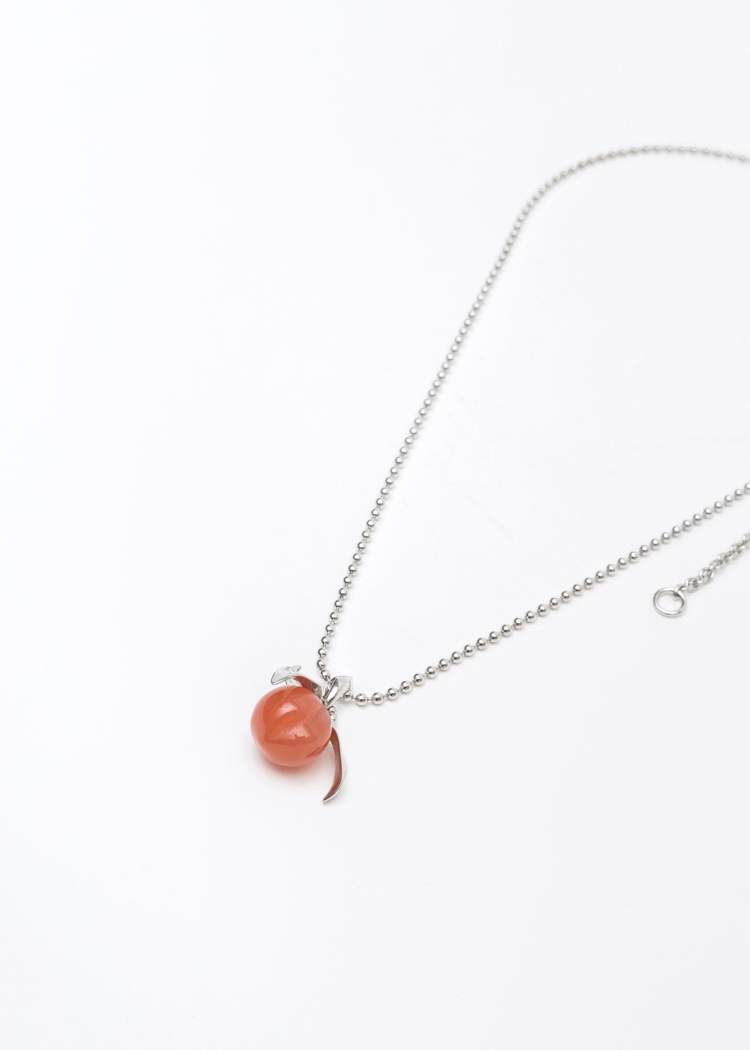 Silver And Pink Peach Necklace With Silver Leaves – 017 Shop
