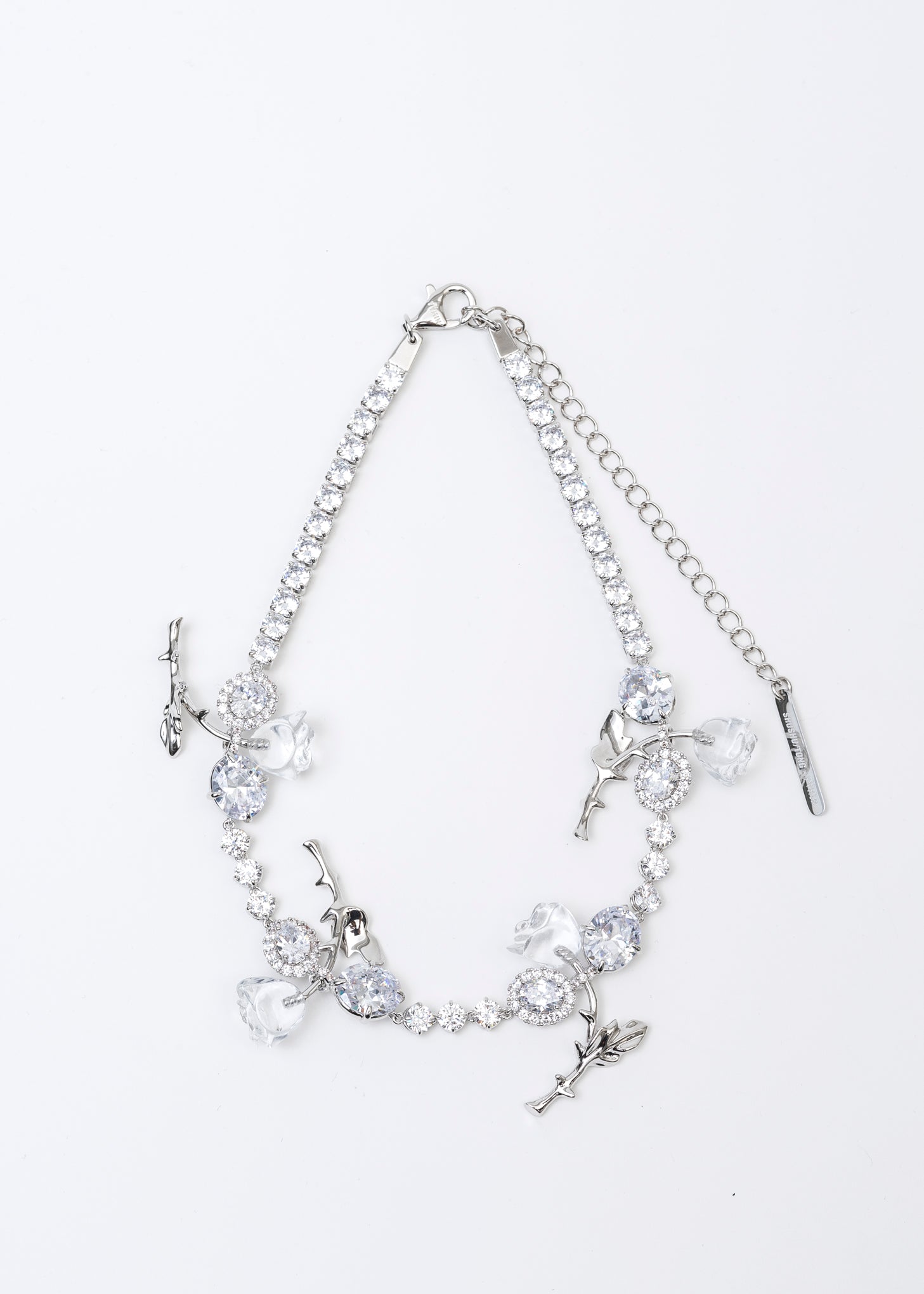 Silver Flower Chain Clear Rose Necklace – 017 Shop