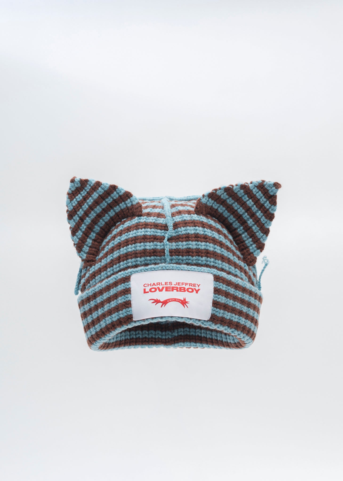 BLUE + BROWN STRIPE CHUNKY EARS BEANIE – 017 Shop