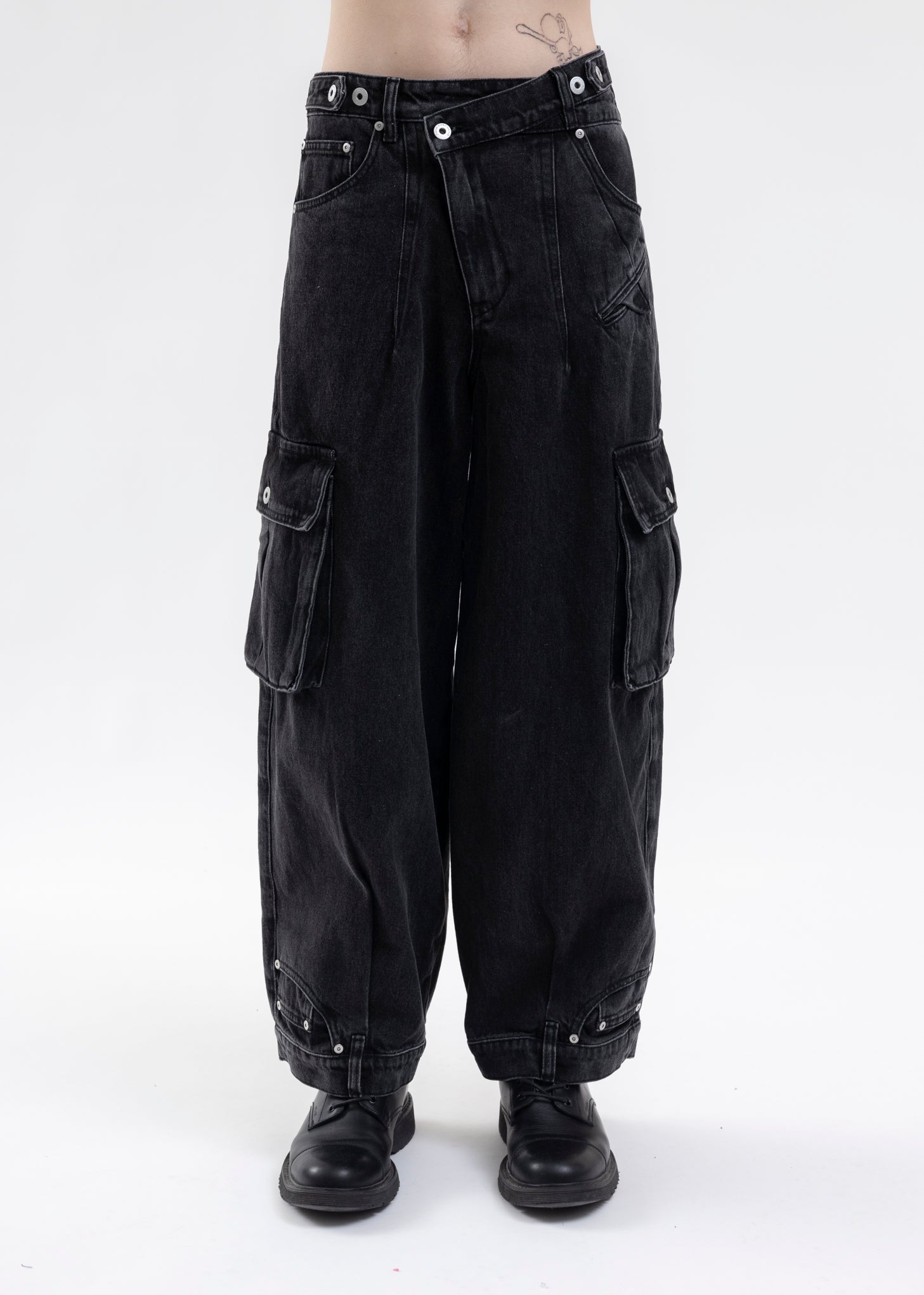 BLACK DOUBLE WAIST DENIM CARGO – 017 Shop