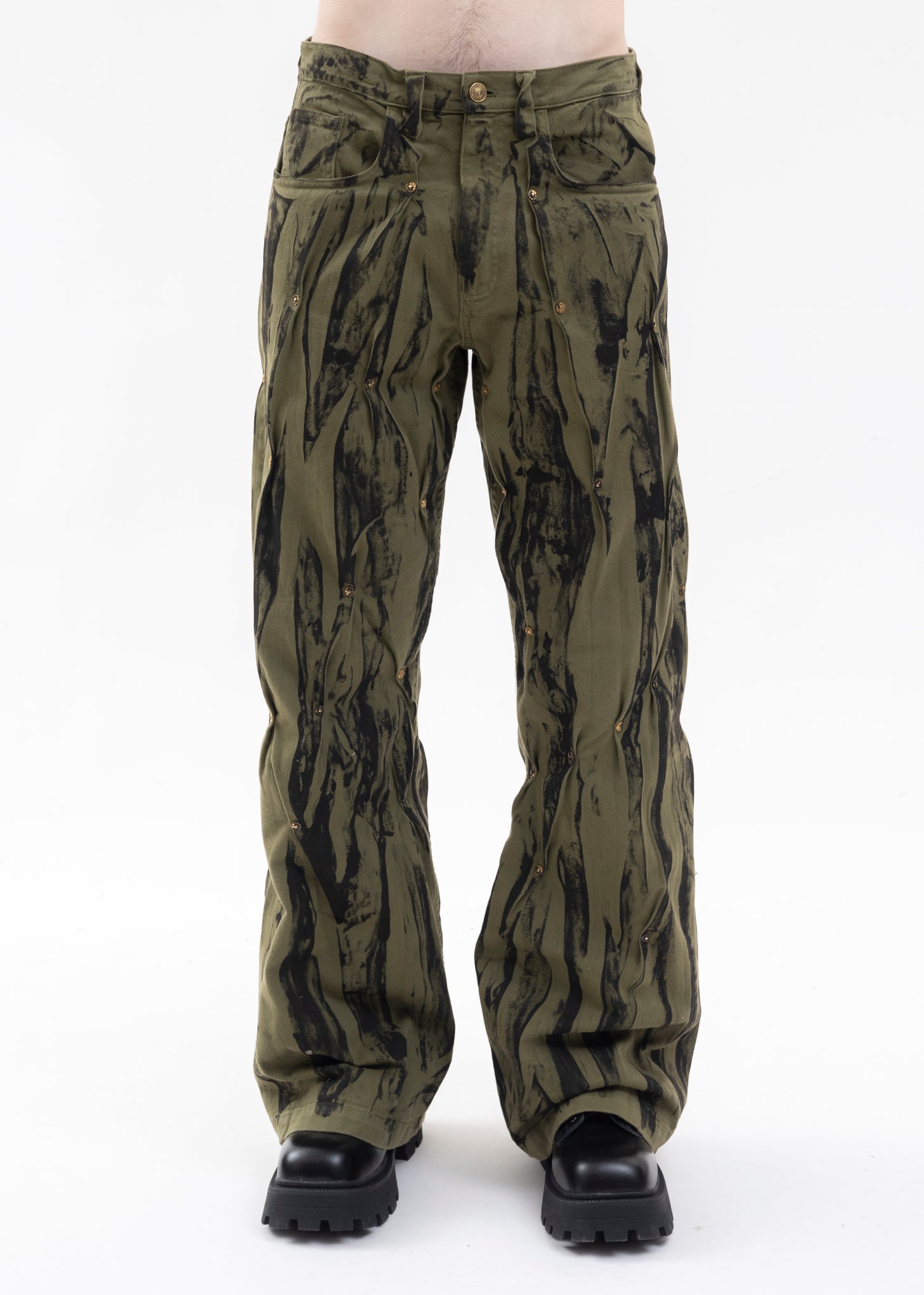 OLIVE / BLACK DENIM WASHED PANTS – 017 Shop