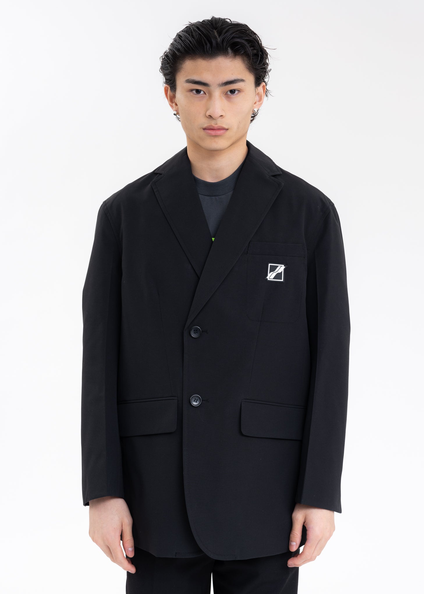 BLACK SIGNATURE LOGO WAPPEN SINGLE-BREASTED JACKET – 017 Shop