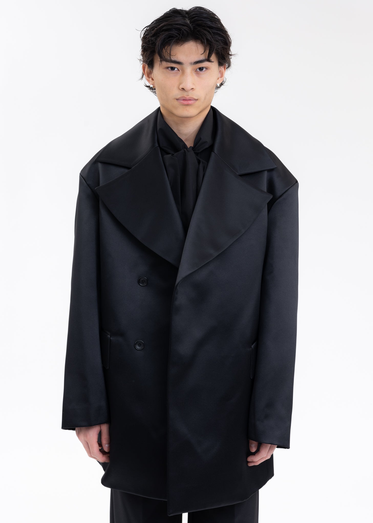 BLACK DROP SHOULDER DOUBLE BREASTED COAT – 017 Shop