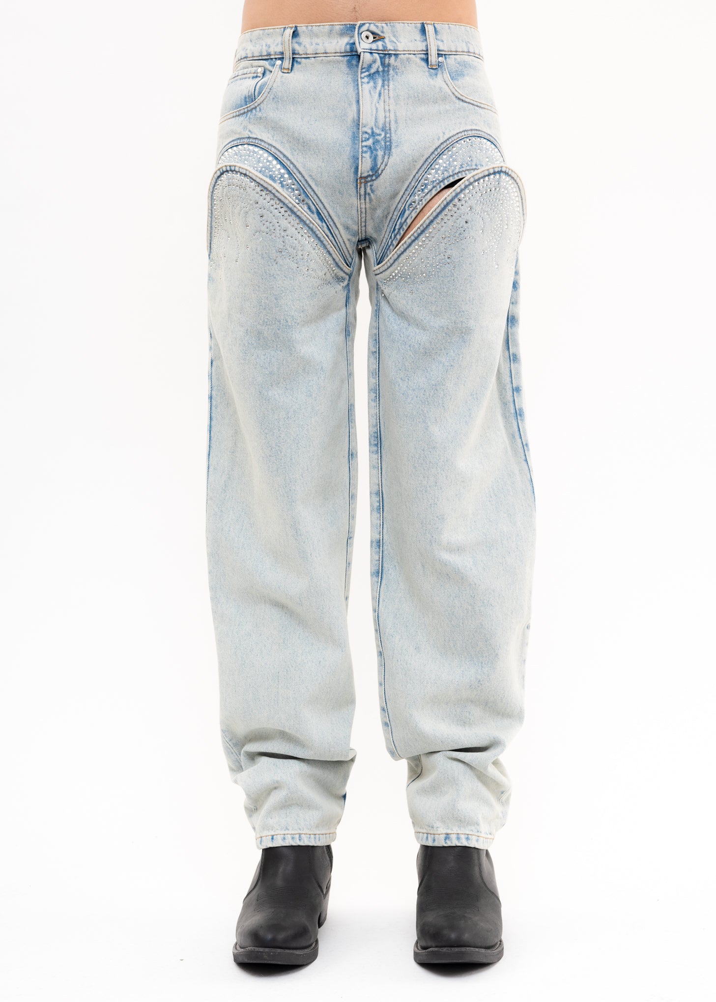 Ice Blue CUT OUT RHINESTONE Jeans – 017 Shop