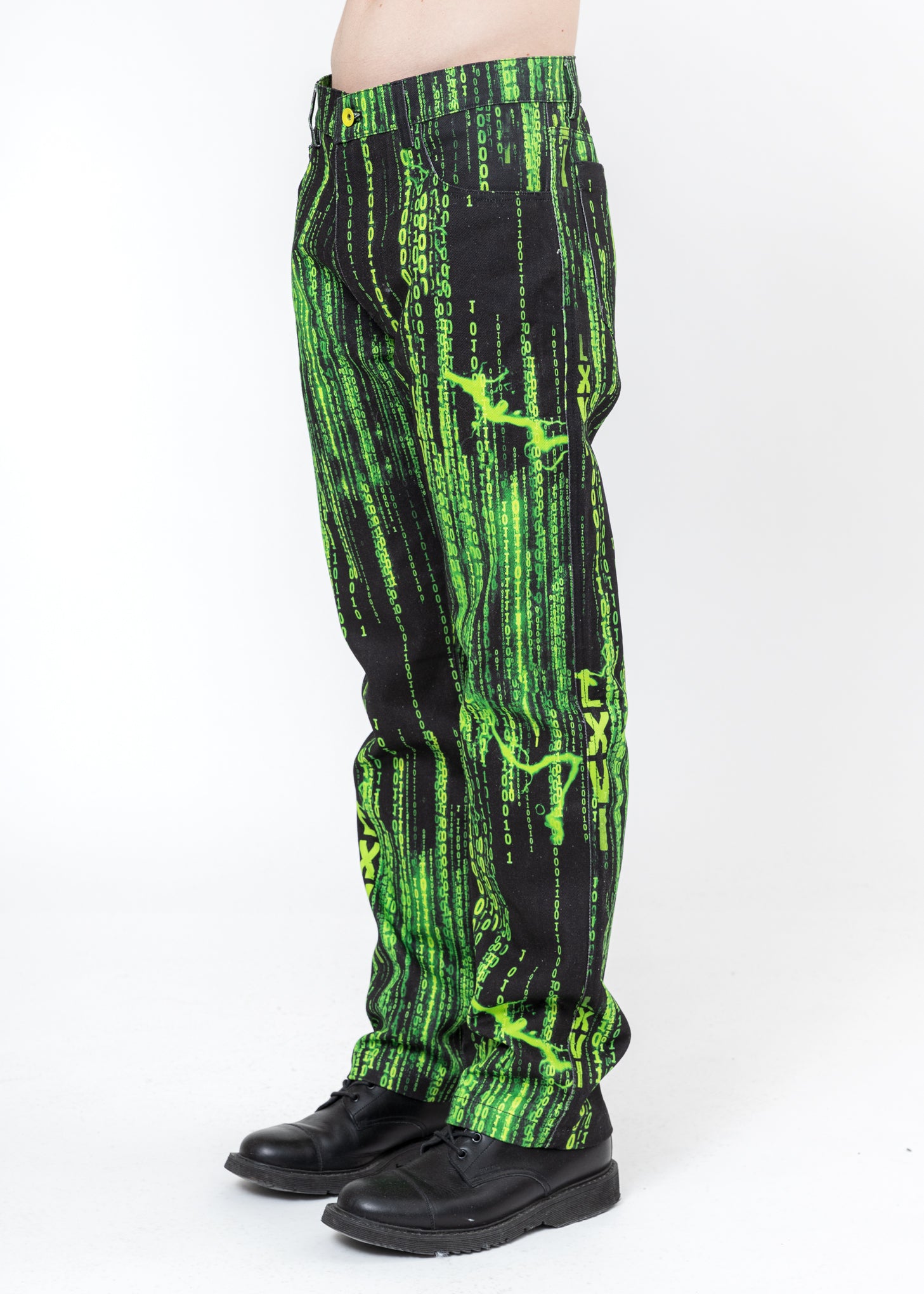 Black And Green Screen Print Pants – 017 Shop