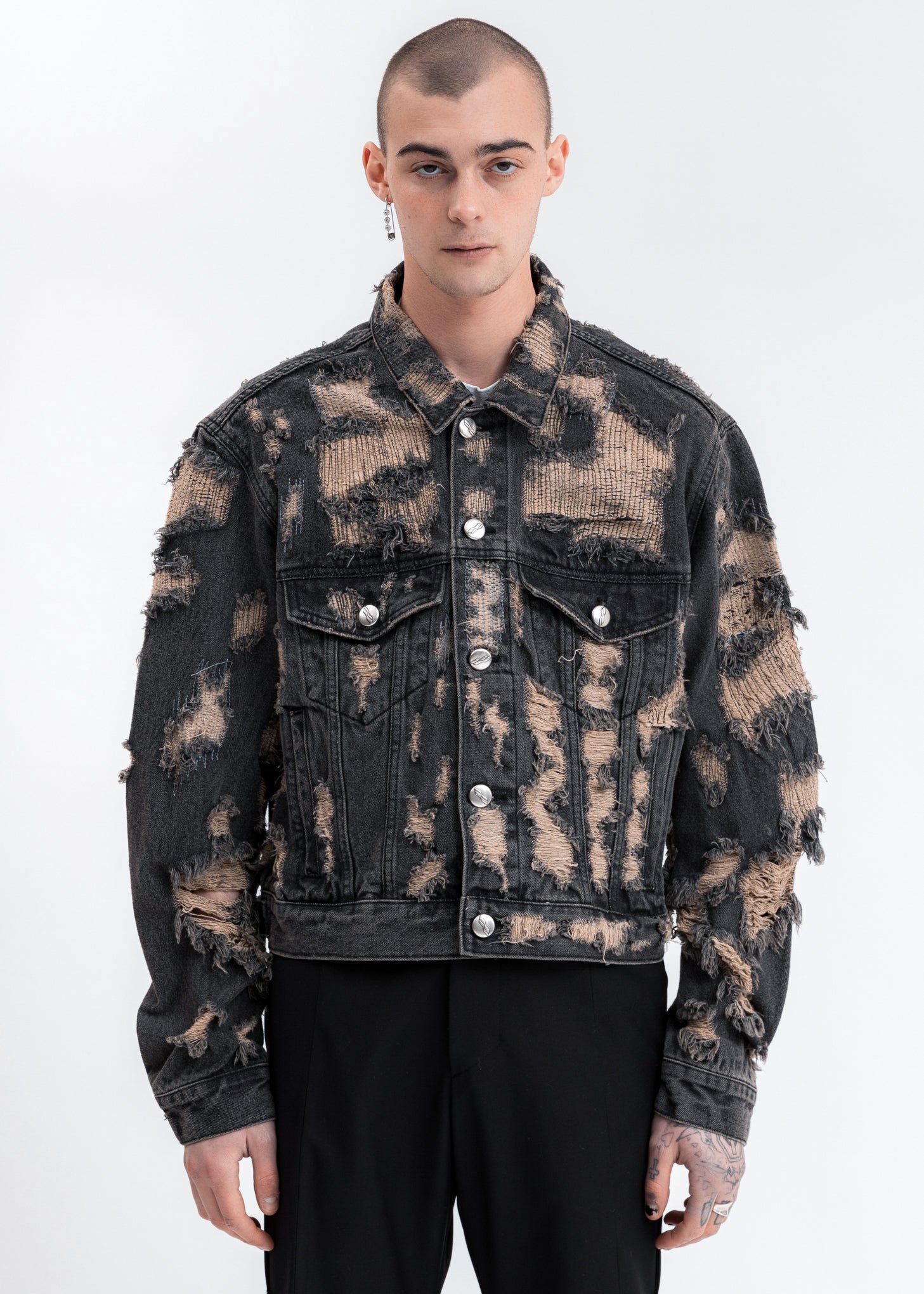 Black Destroyed Denim Jacket – 017 Shop