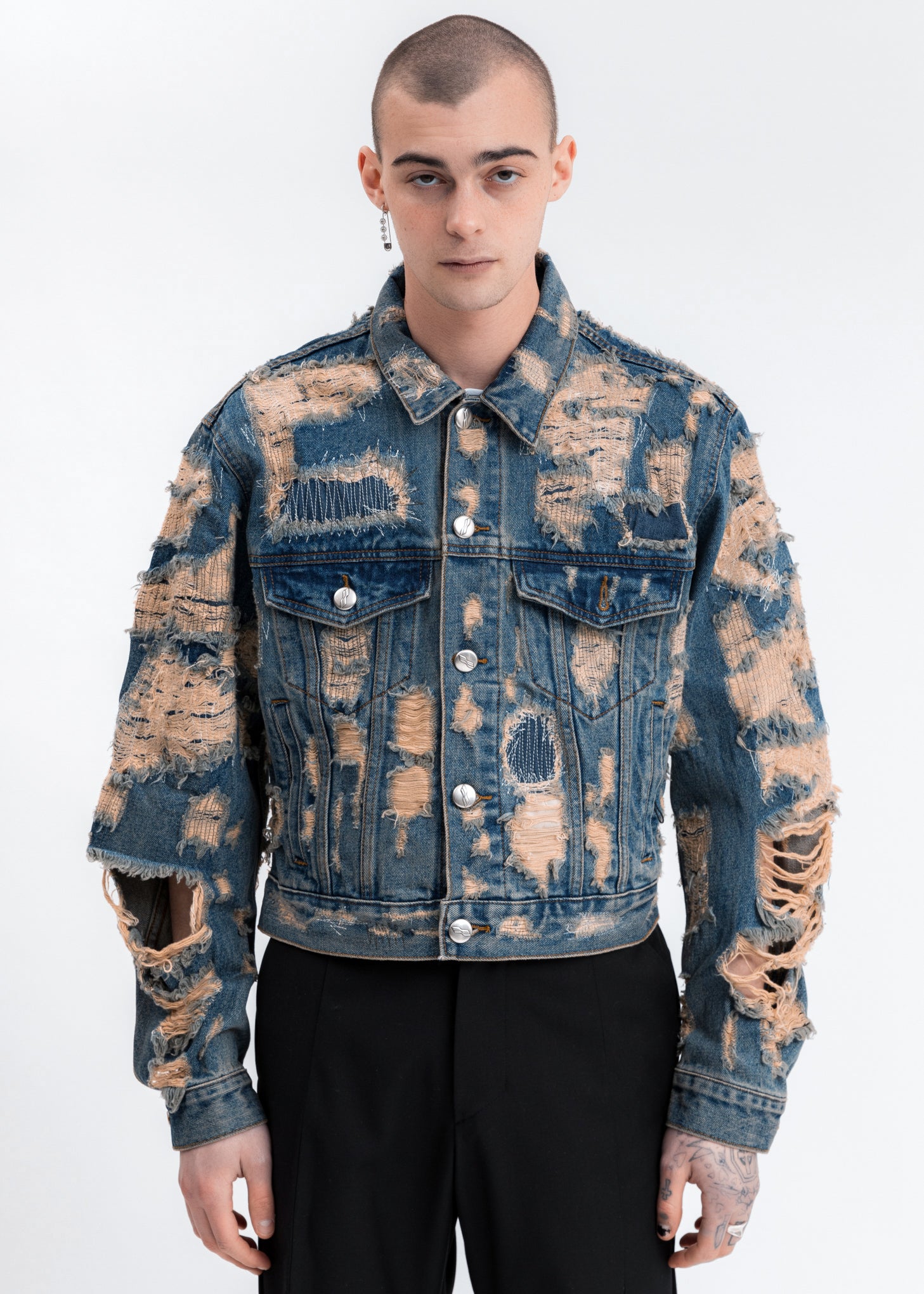 Blue Destroyed Denim Jacket – 017 Shop
