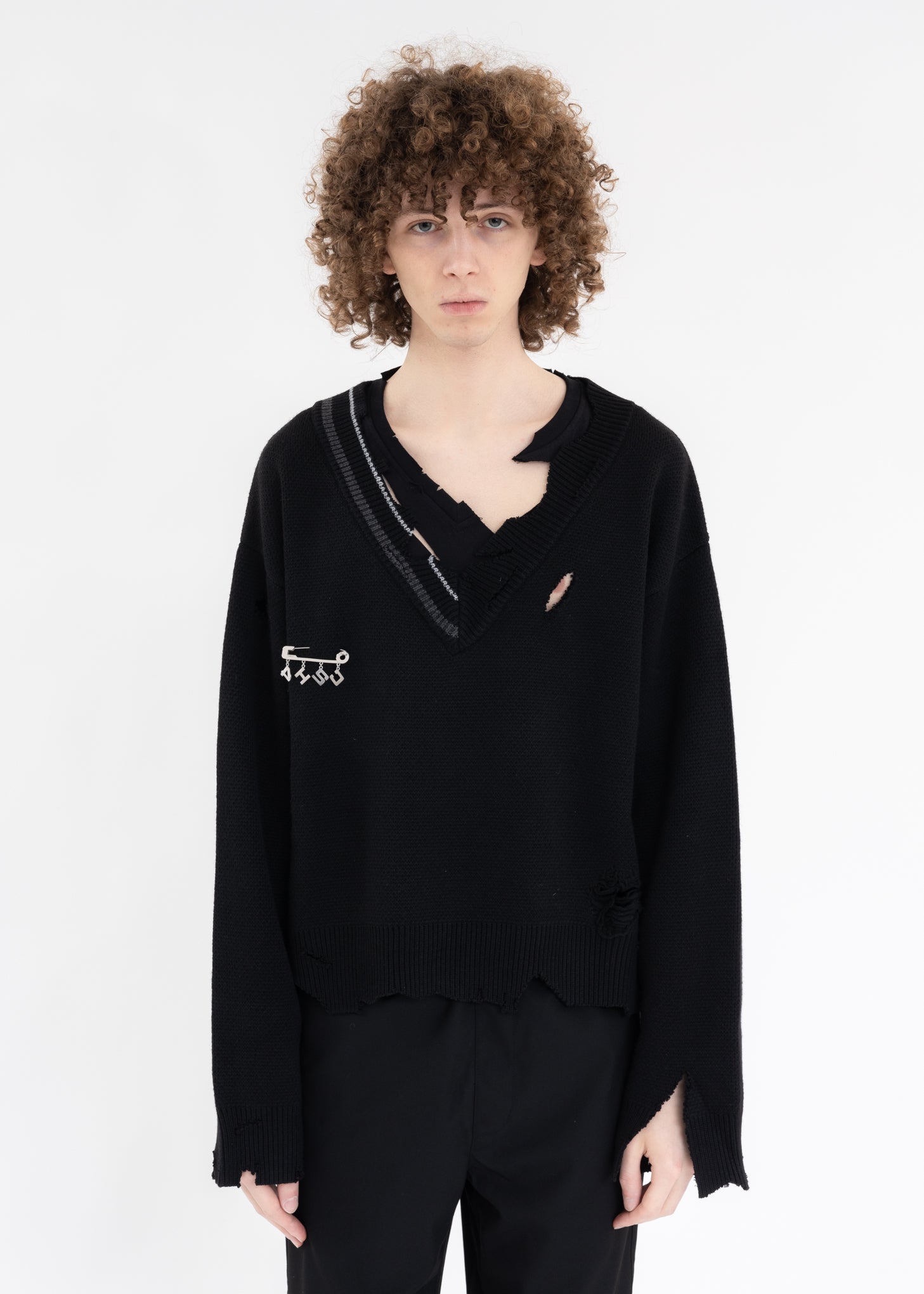 Black Distressed Knit Layered Sweater – 017 Shop