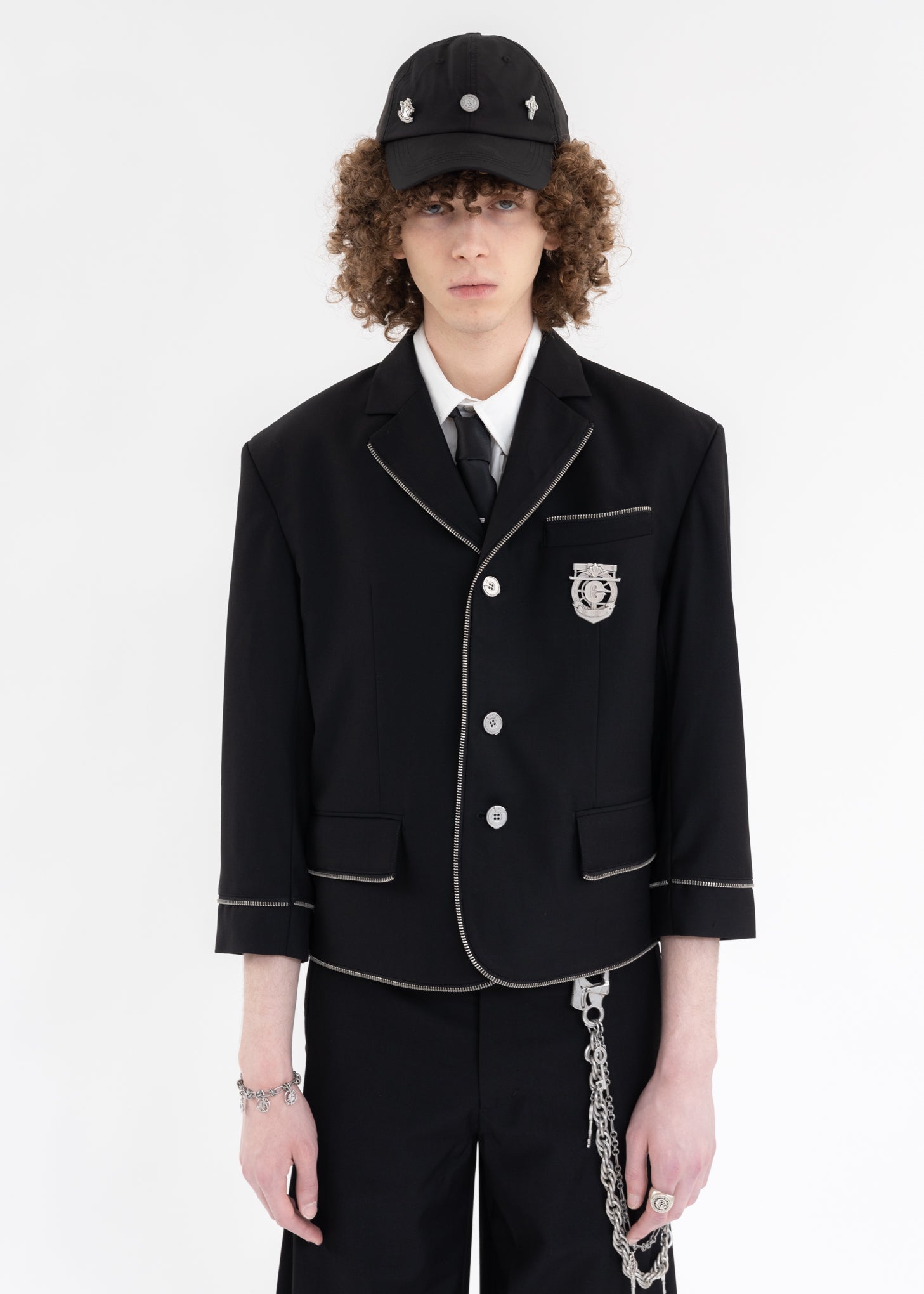 Black Zipper Piping Badged Tailored Jacket – 017 Shop