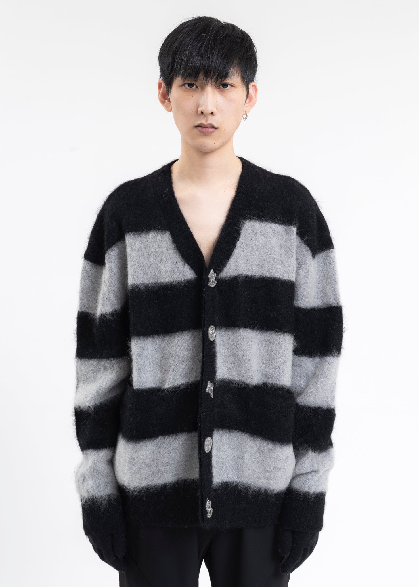 GRAY AND BLACK “SYC” WIDE STRIPE CARDIGAN – 017 Shop