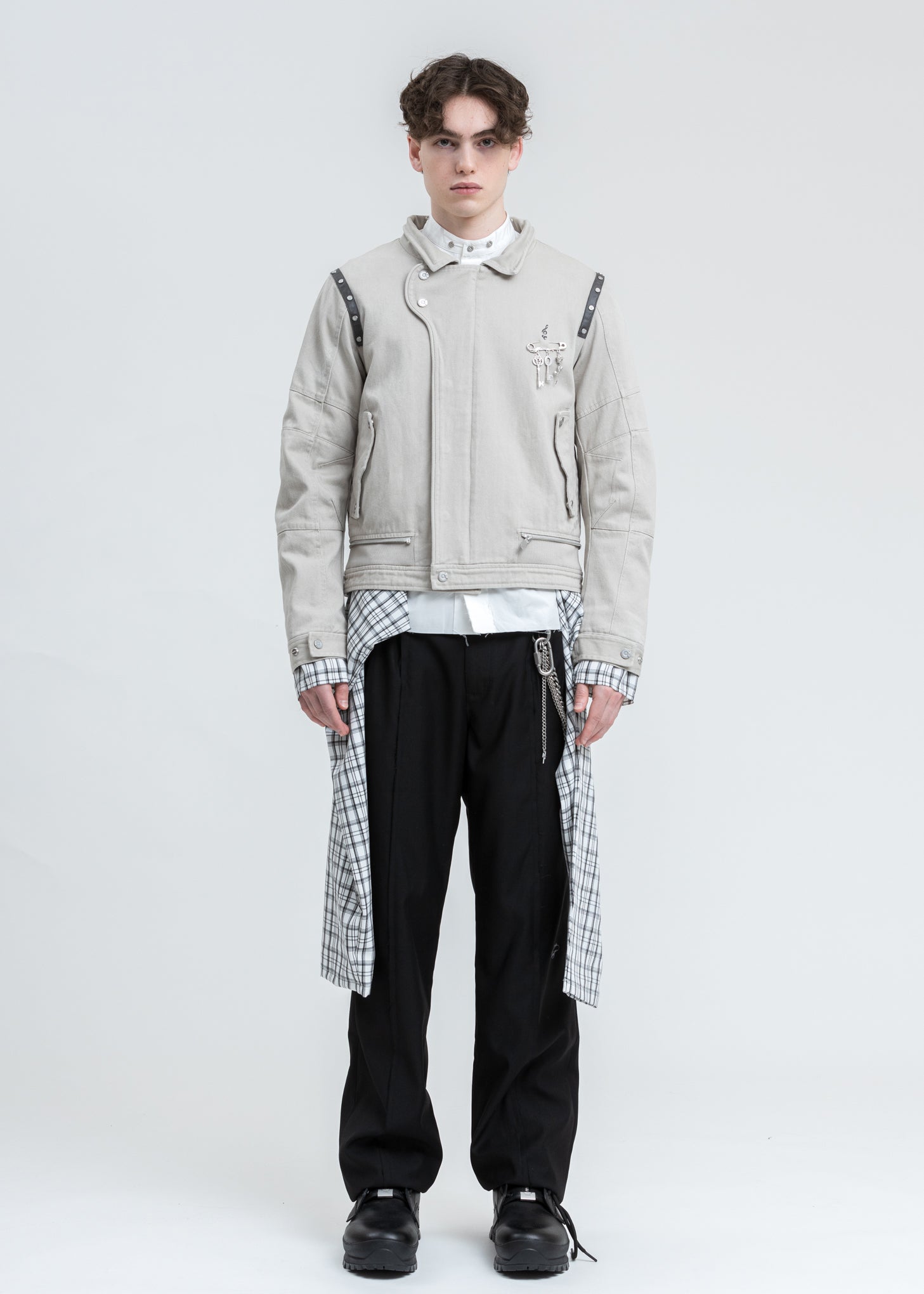 Grey Tied Shirt Layered Work Jacket – 017 Shop