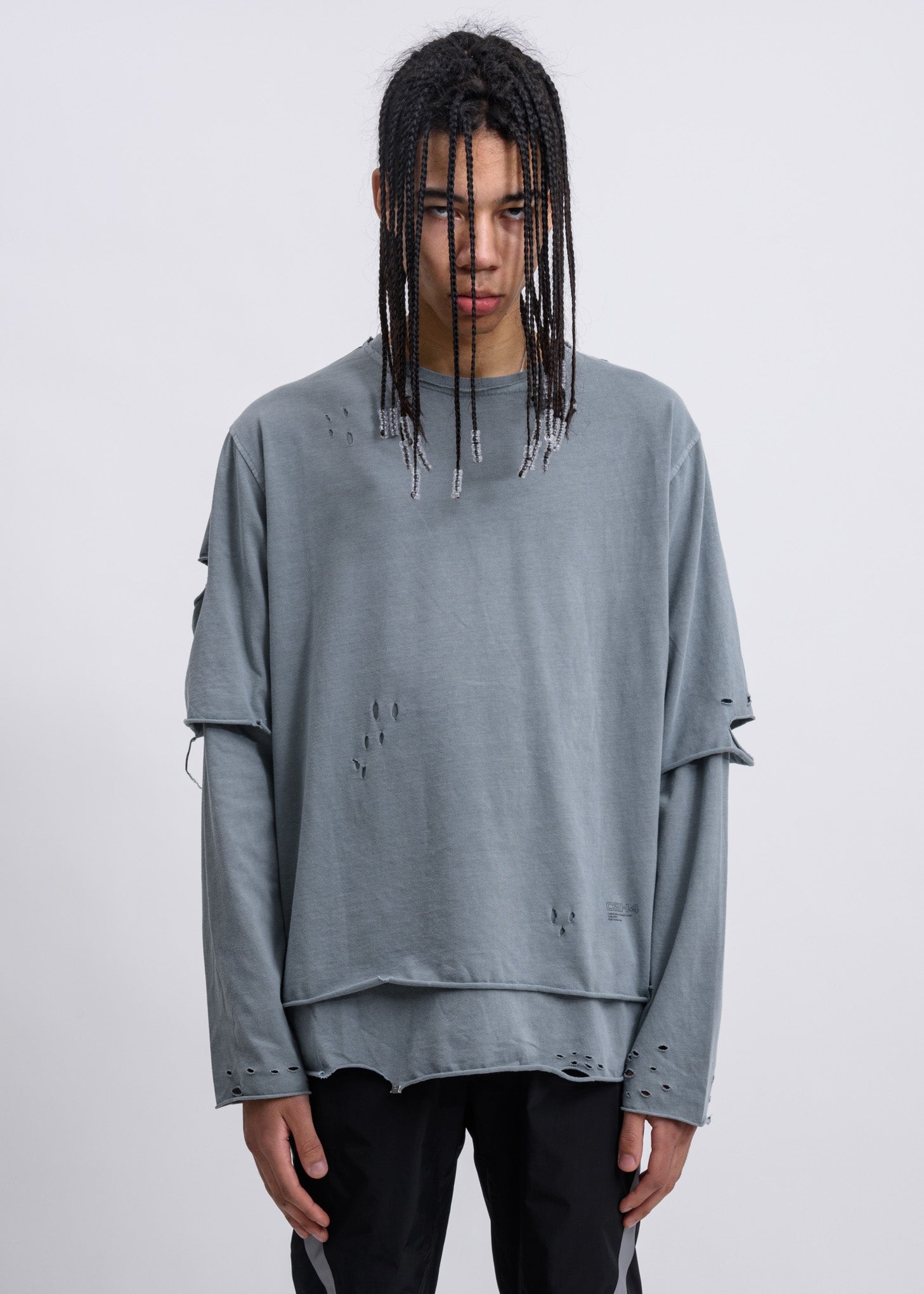 Grey Distressed Double Layer Long Sleeves – 017 Shop