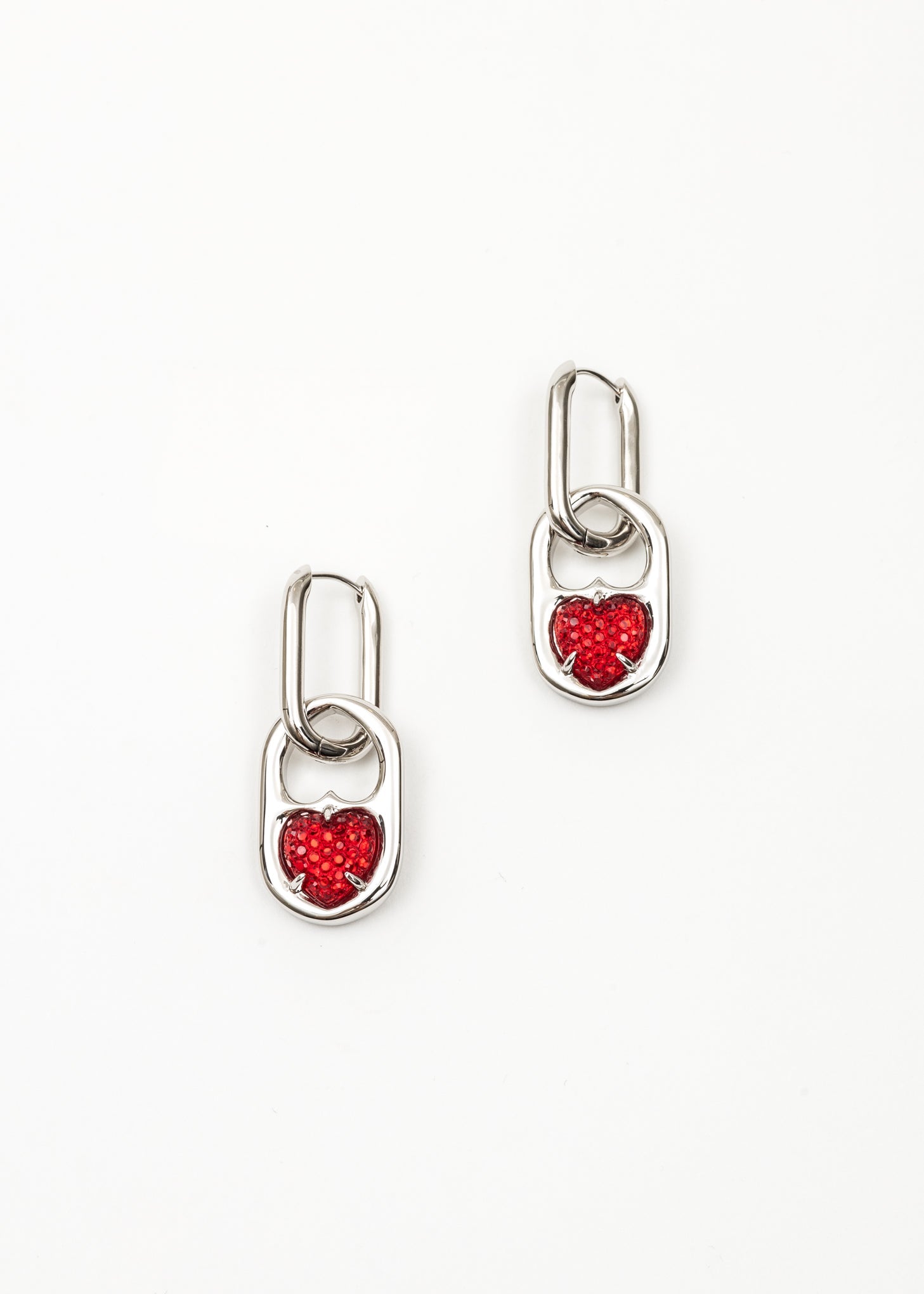 Silver And Red Two Ways Hearts Earring -Single – 017 Shop