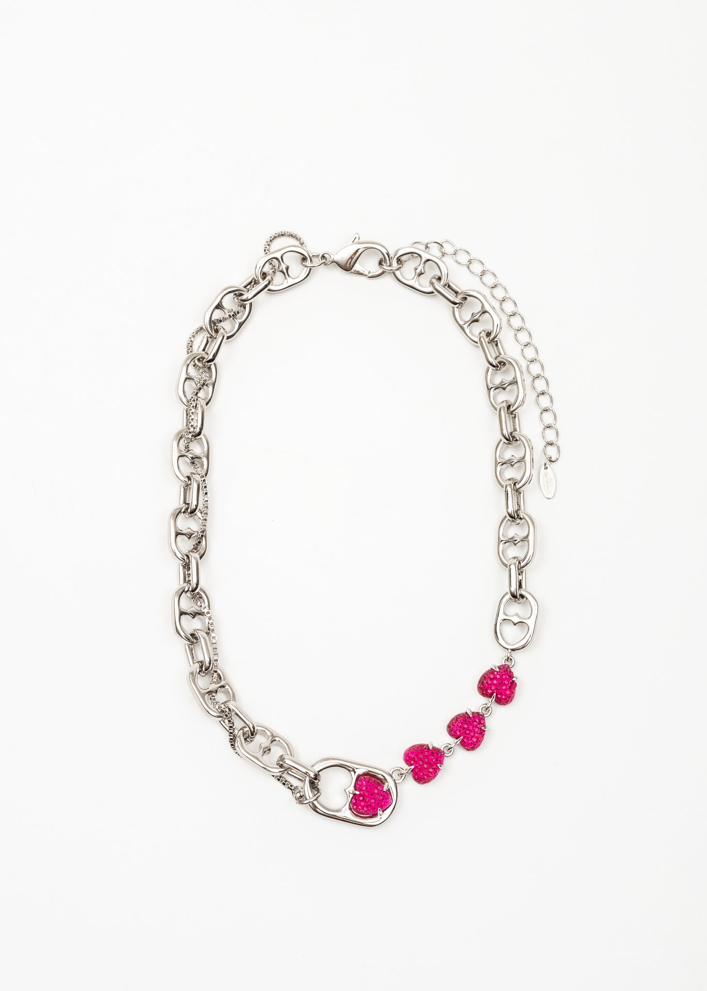 Silver Mix Chains And Pink Hearts Necklace – 017 Shop