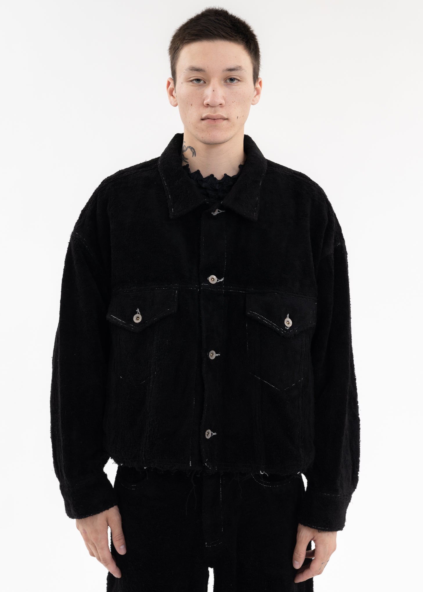 Black CUT OFF FUZZY JACKET – 017 Shop