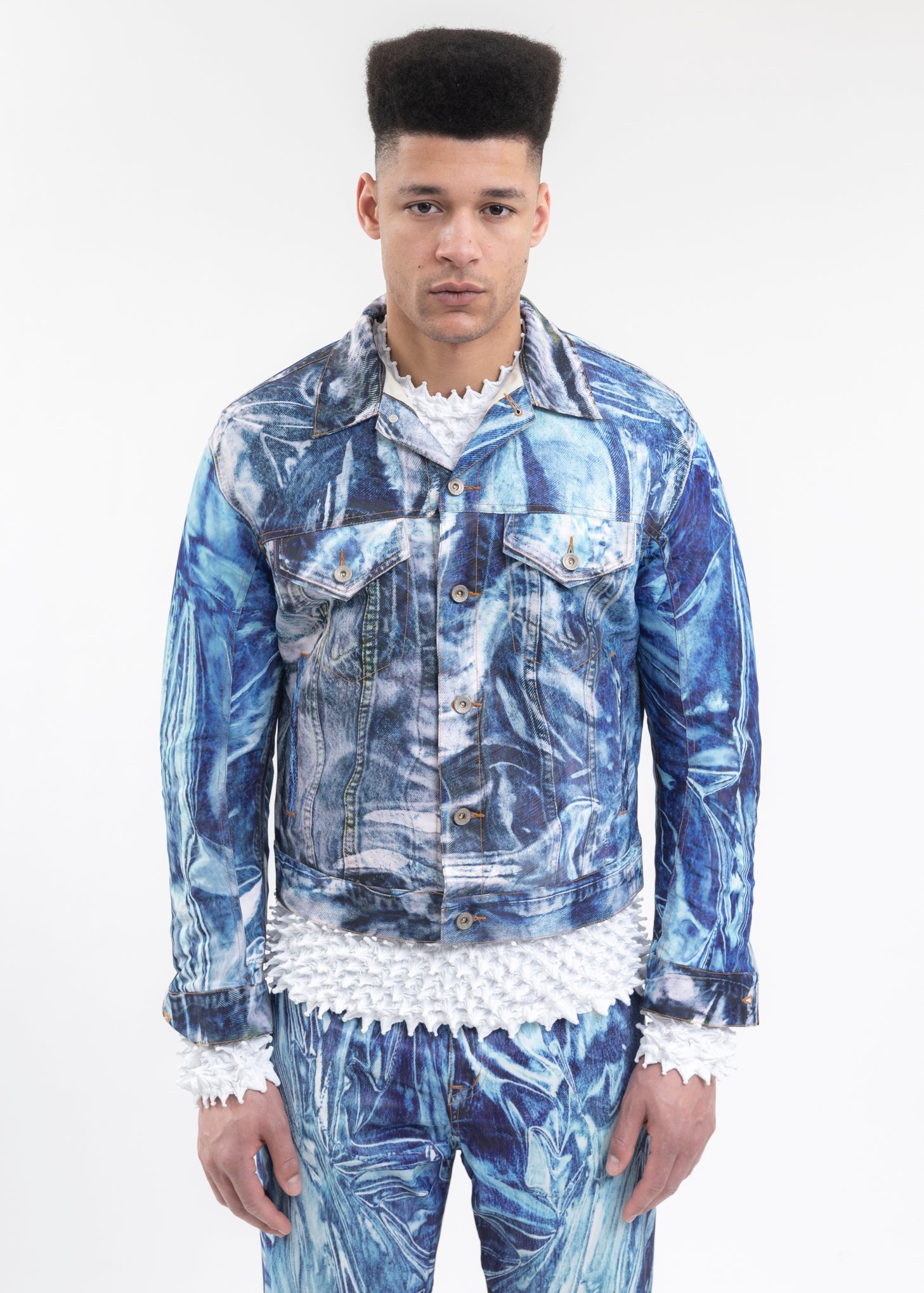 INDIGO MIRAGE PRINTED DENIM JACKET – 017 Shop