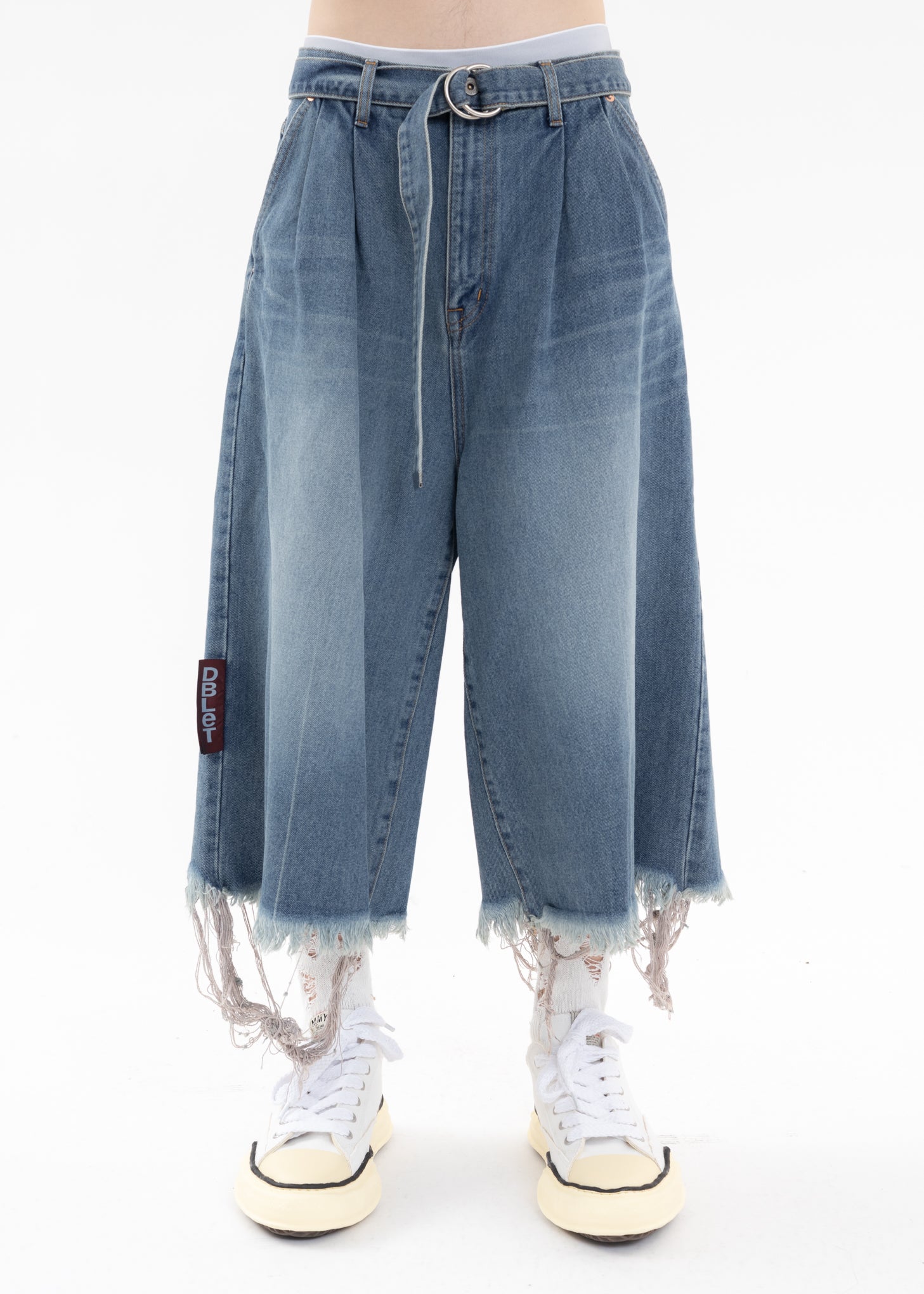 Indigo RECYCLE DENIM CUT-OFF WIDE PANTS – 017 Shop