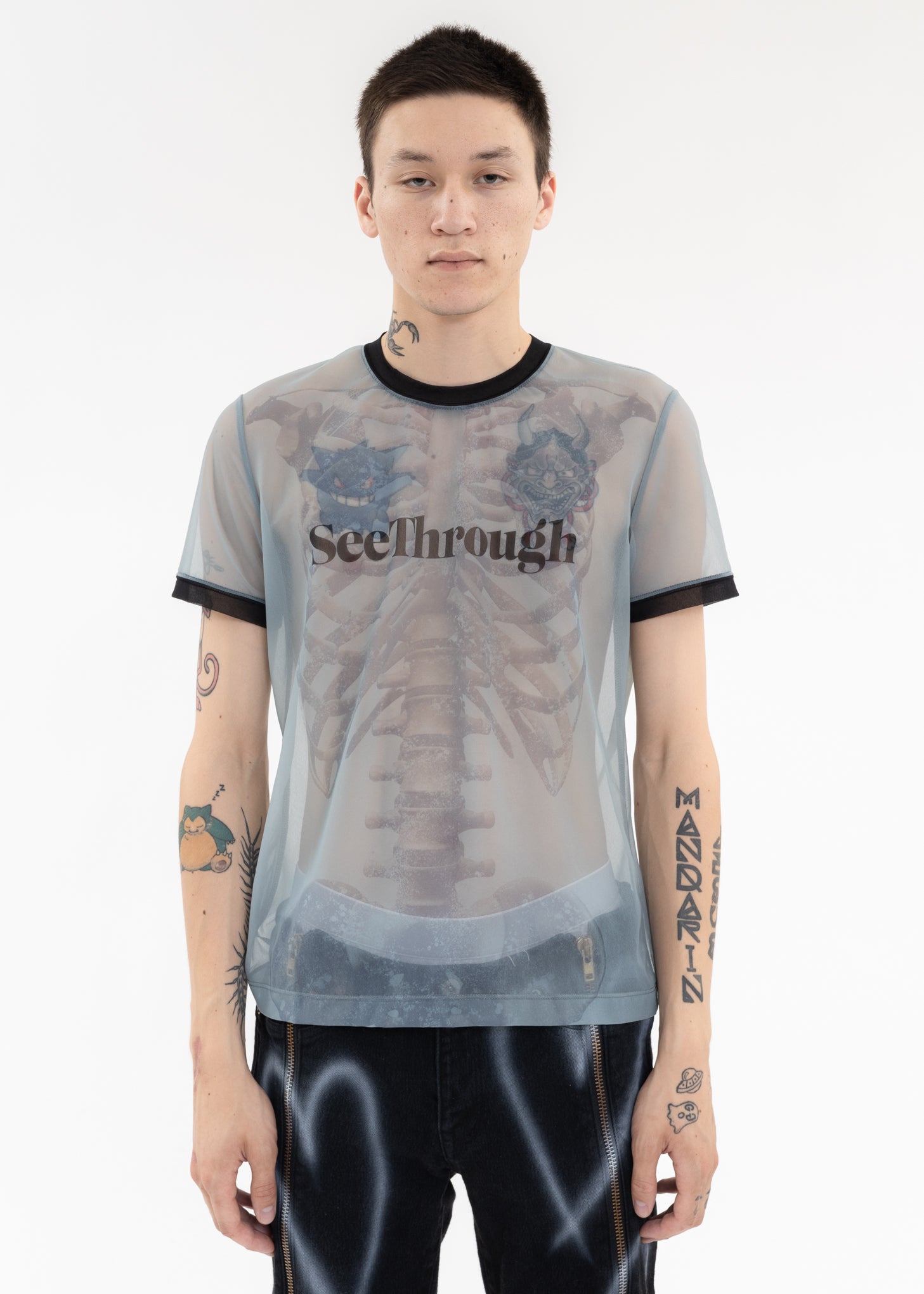 Light Blue SEE-THROUGH PRINT T-SHIRT – 017 Shop