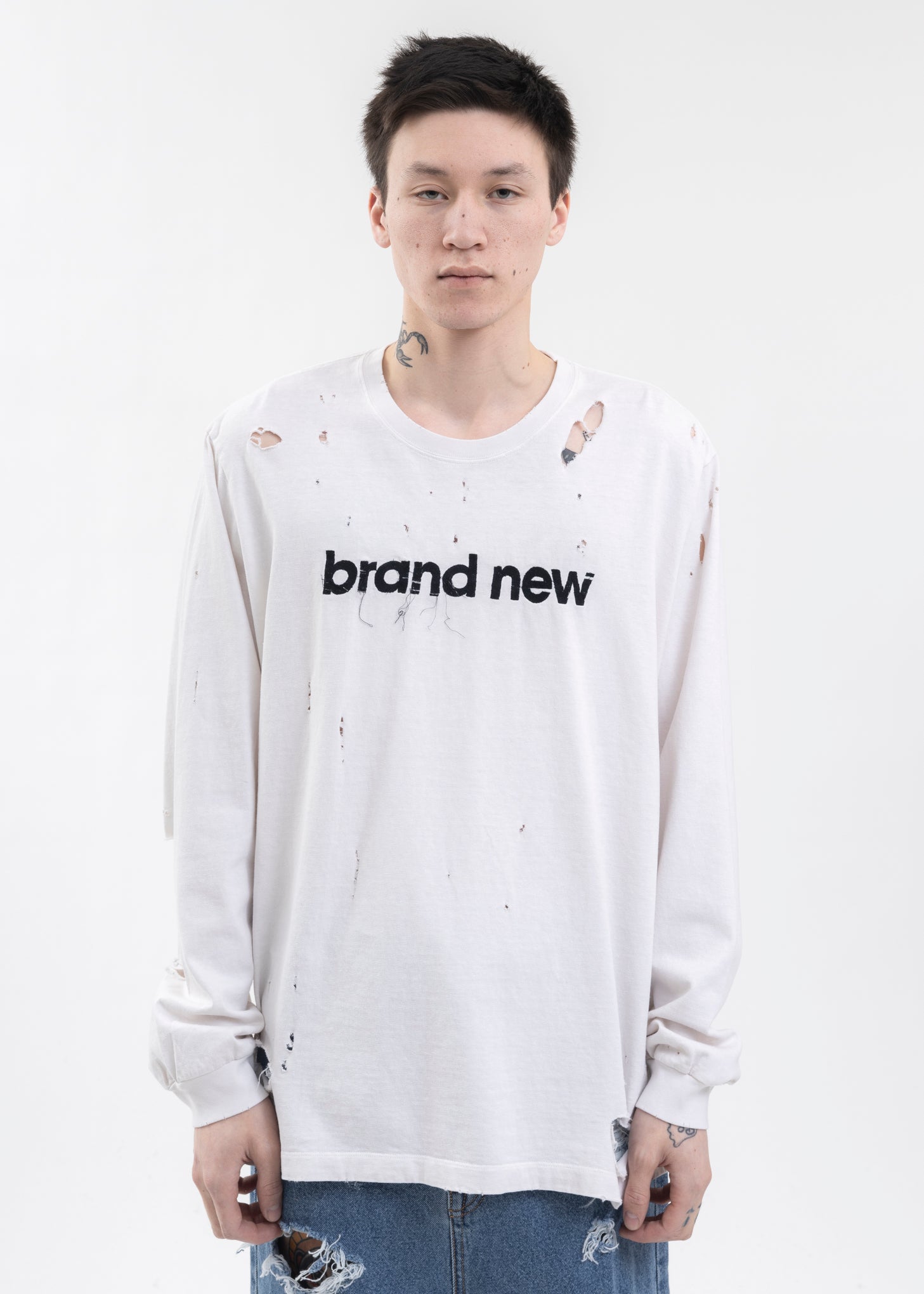 WHITE DESTROYED LONG SLEEVE T-SHIRT – 017 Shop