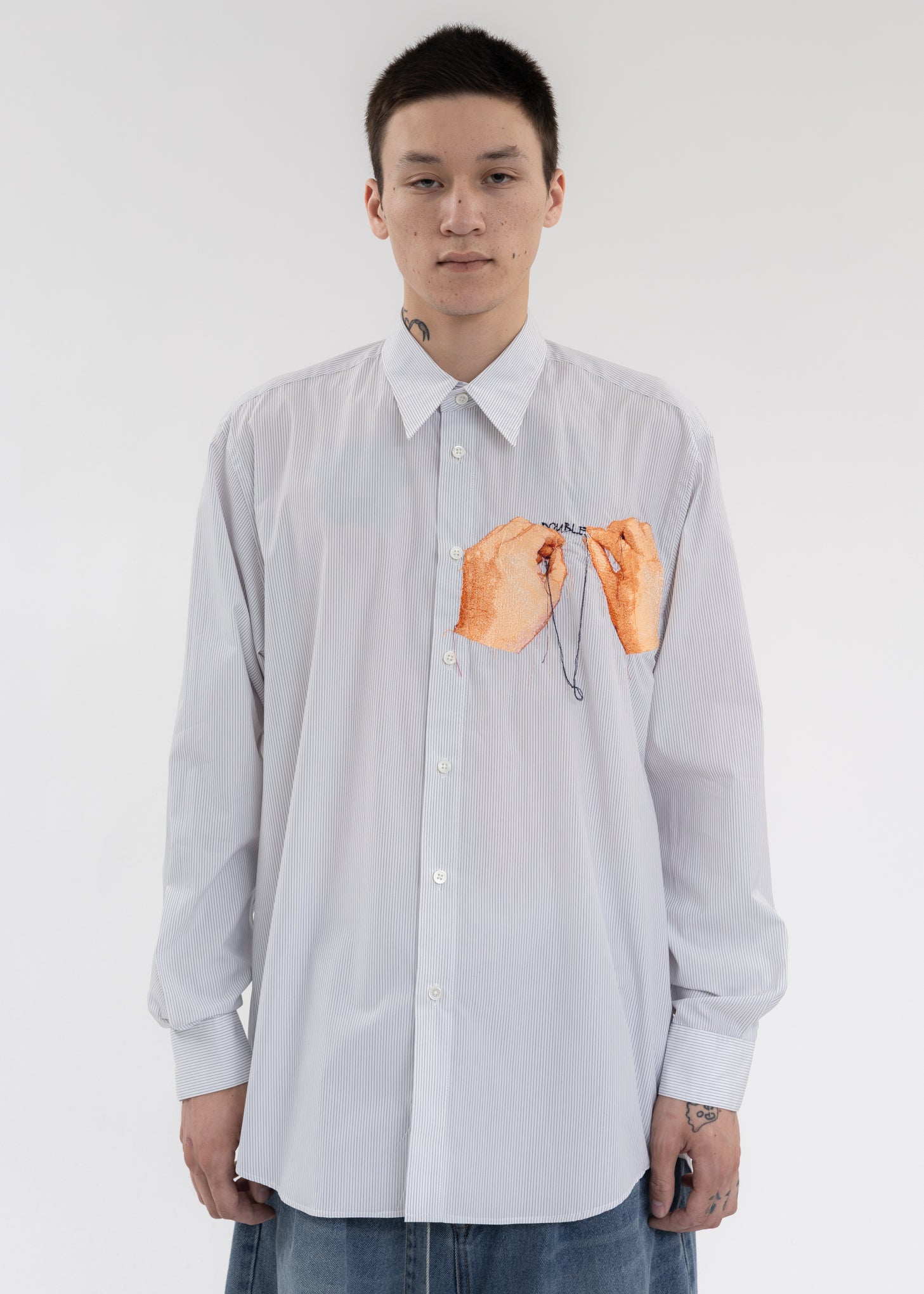 White “HAND-EMBROIDERY” PHOTO STITCH SHIRT – 017 Shop