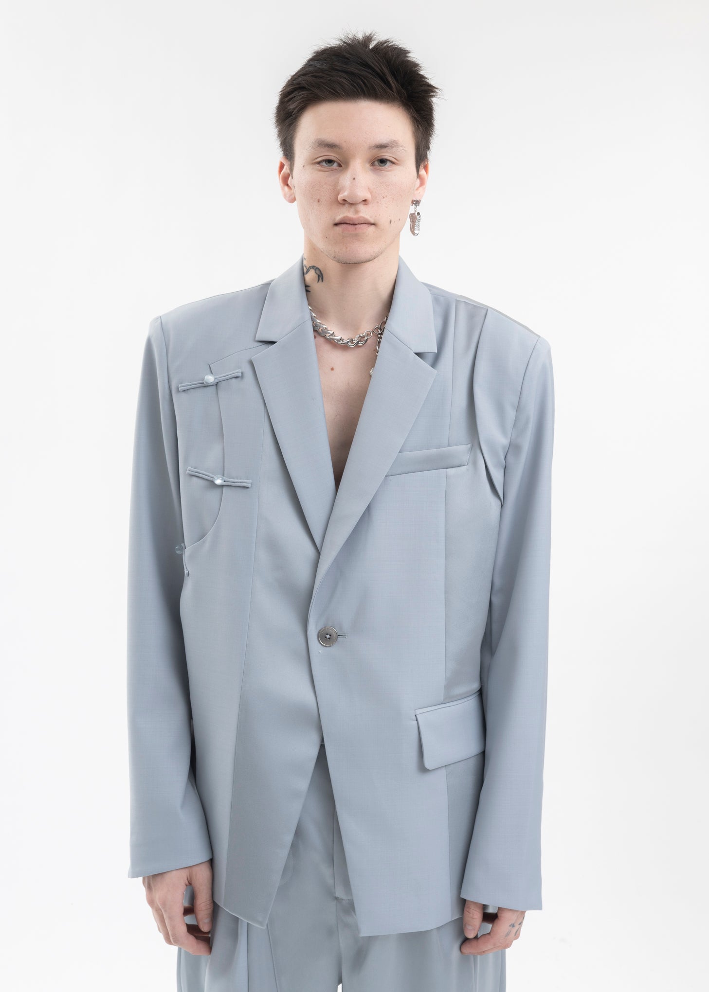 GREY SATIN DECONSTRUCTED BLAZER – 017 Shop